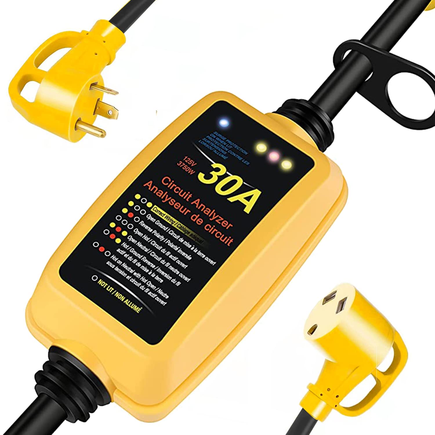 Aspligo-RV Surge Protector 30 Amp Nema TT-30P Male TT-30R Female, RV Smart Circuit Analyzer,RV Power Voltage Protector, Surge Protection Adapter