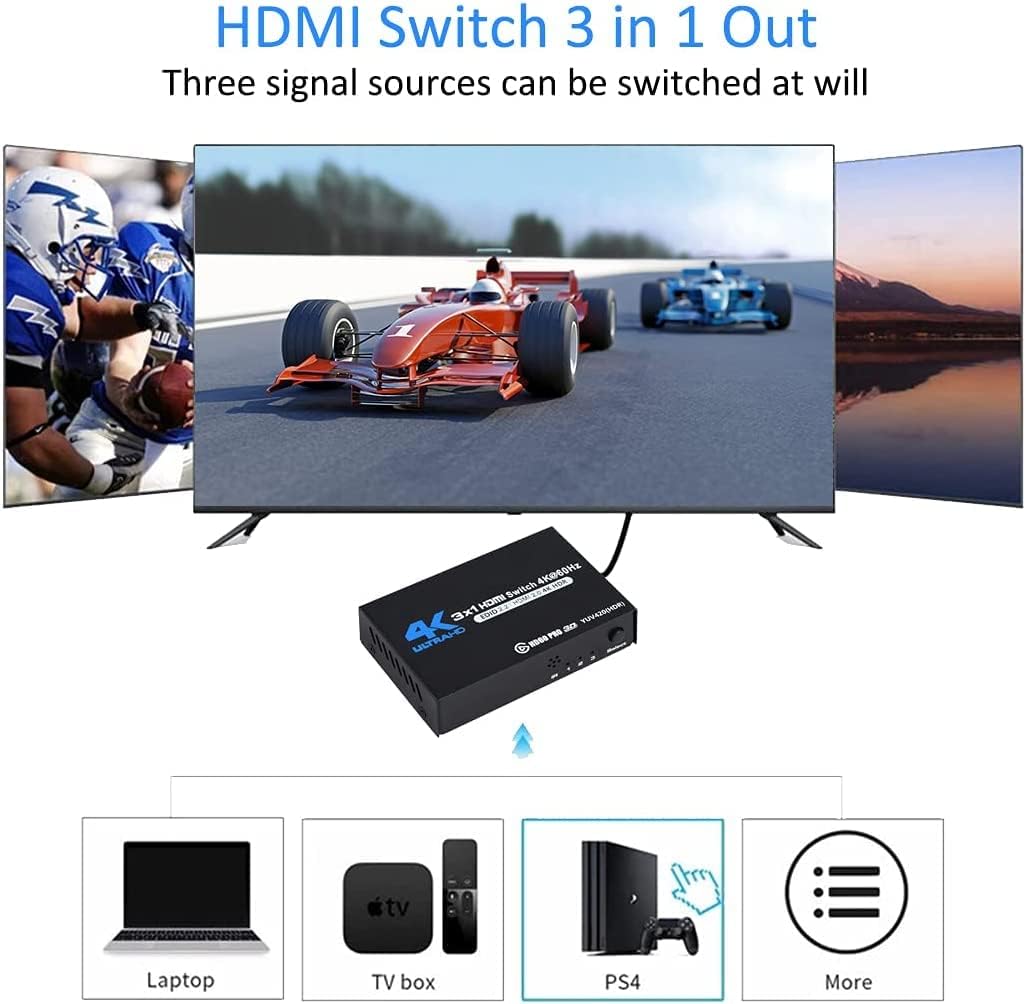HDMI Switch 4K@60Hz, NEWCARE HDMI Switch with Remote Control, 3 Port HDMI Switcher Selector, Supports 4K, 3D, HDCP2.2, HDMI2.0, HDR, Auto for Fire Stick, HDTV, PS4/5, Game Consoles, PC