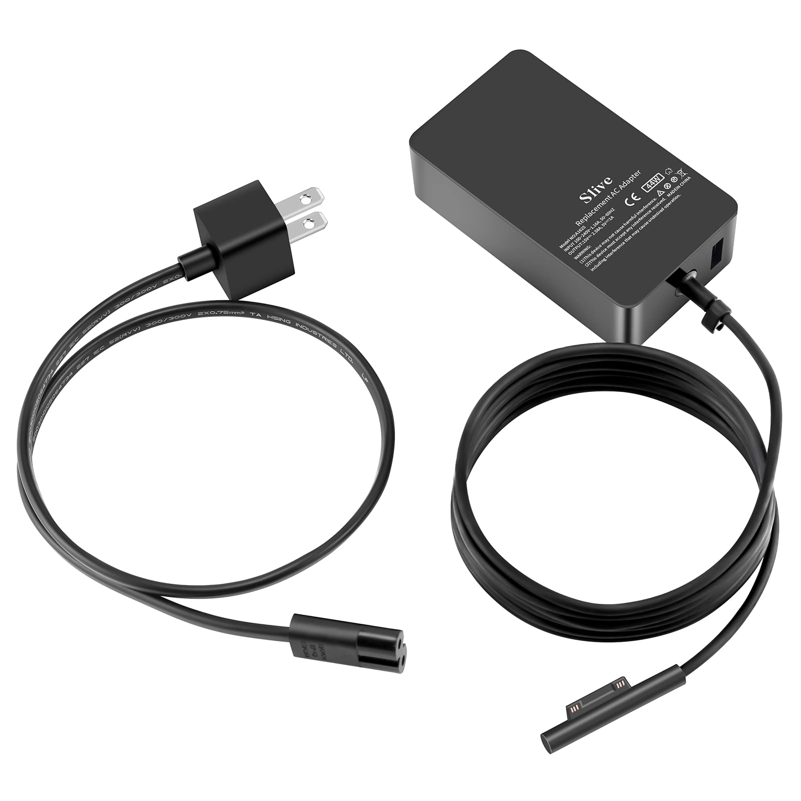 Slive Updated Version Surface Pro Charger, 44W 15V 2.58A, Compatible for Microsoft Surface Pro 3, Pro 4, Pro 5, Pro 6, Pro 7 Surface Laptop 1/2, Surface Book & Surface Go, with 5V 1A USB Charging Port