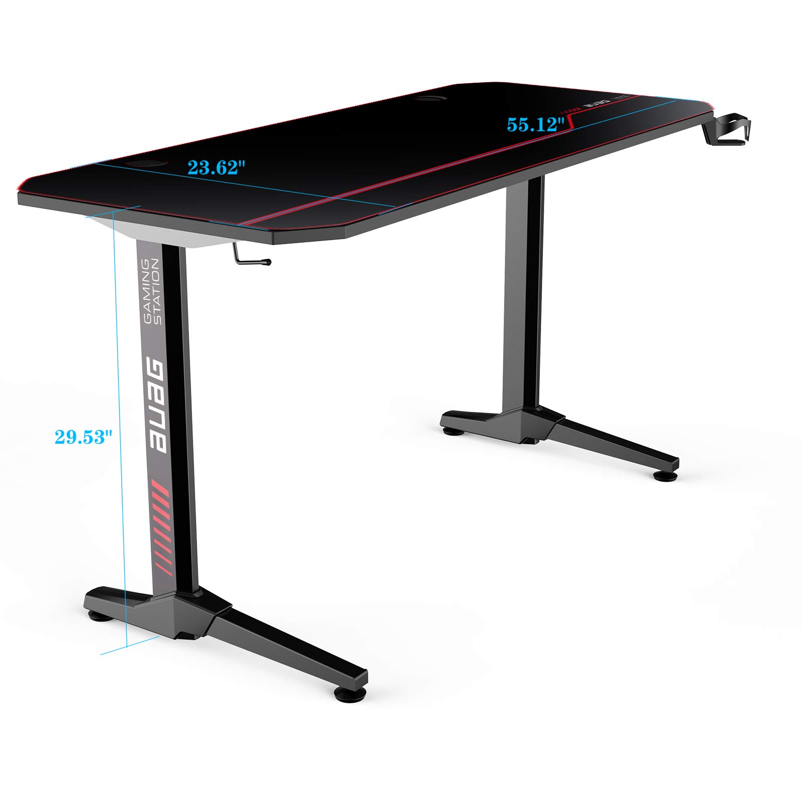 AuAg 55" Enhanced Larger Gaming Desk with Free Mouse Pad, Cup Holder Headphone & Speaker Hook, Powerful Cabling Management Home Office Computer PC Streamer Desk