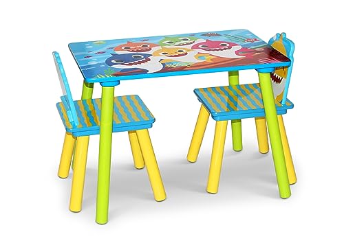 Baby Shark Plastic Sleep and Play Plastic Toddler Bed + Baby Shark Table and Chair Set by Delta Children (Bundle)