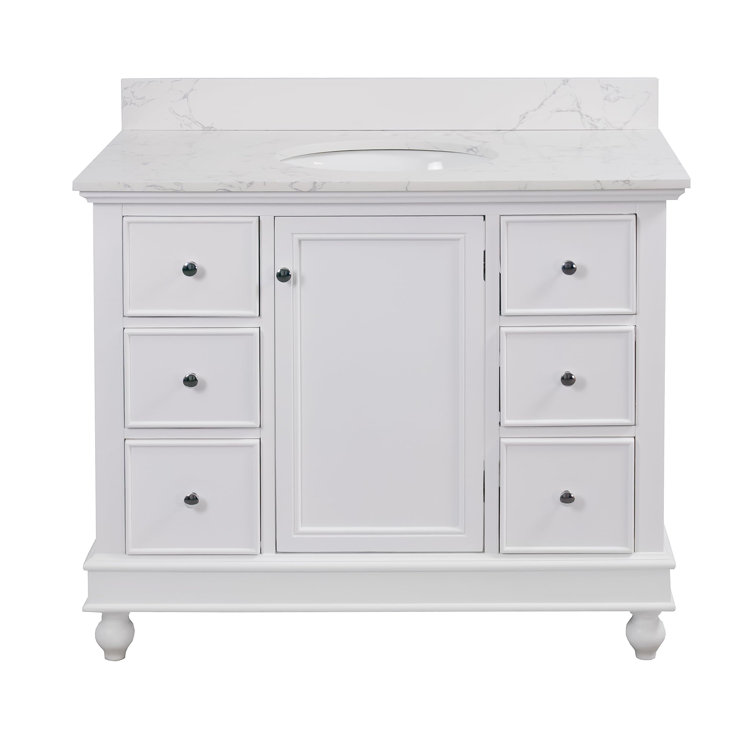Bella 42-inch Bathroom Vanity (Engineered Marble/White): Includes White Cabinet with Engineered Marble Countertop and White Ceramic Sink