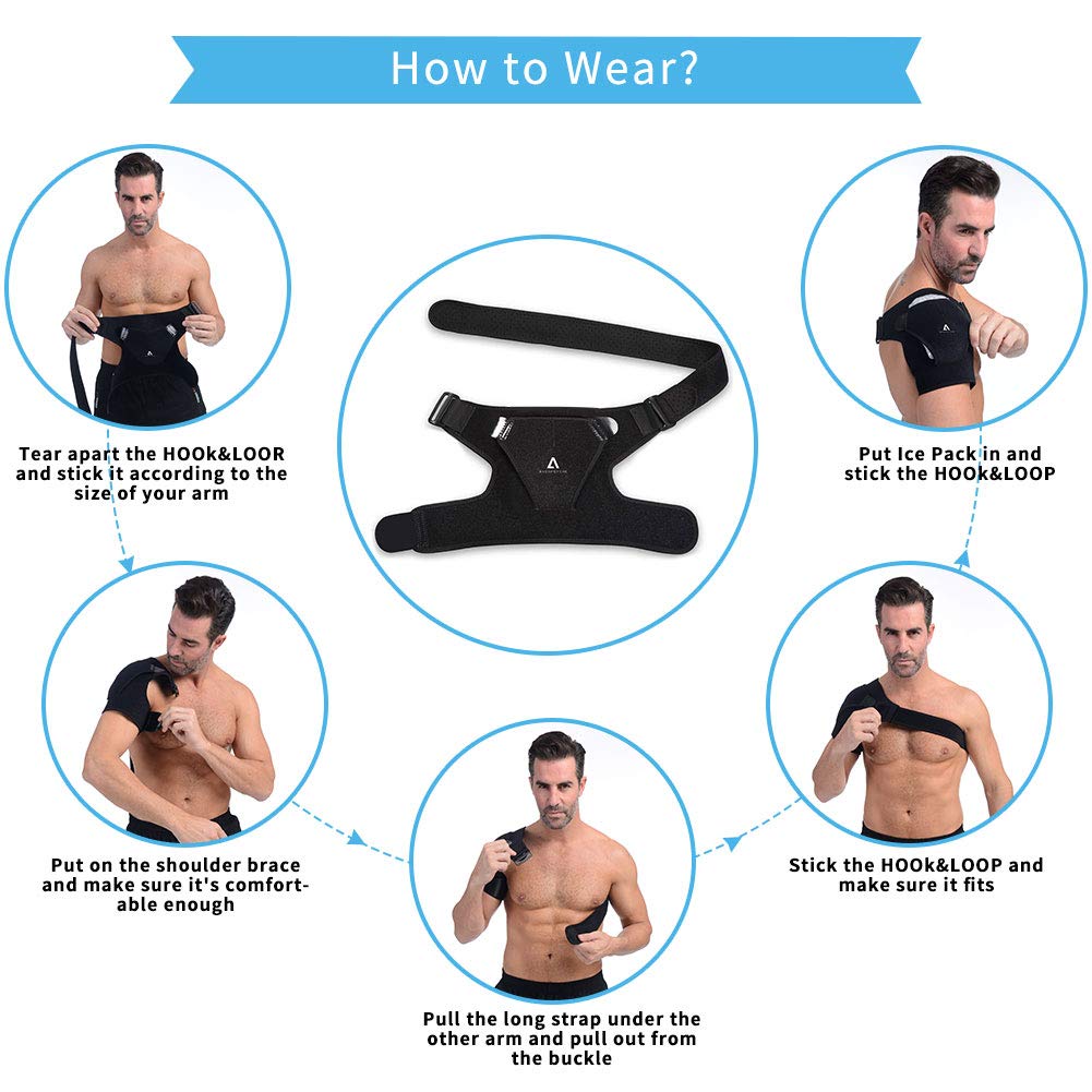 Anoopsyche Adjustable Shoulder Brace for Right and Left, Neoprene Rotator Cuff Support Compatible with Hot/Cold Pad, Dislocated AC Joint, Frozen Shoulder, Sprain, Soreness, Tendinitis