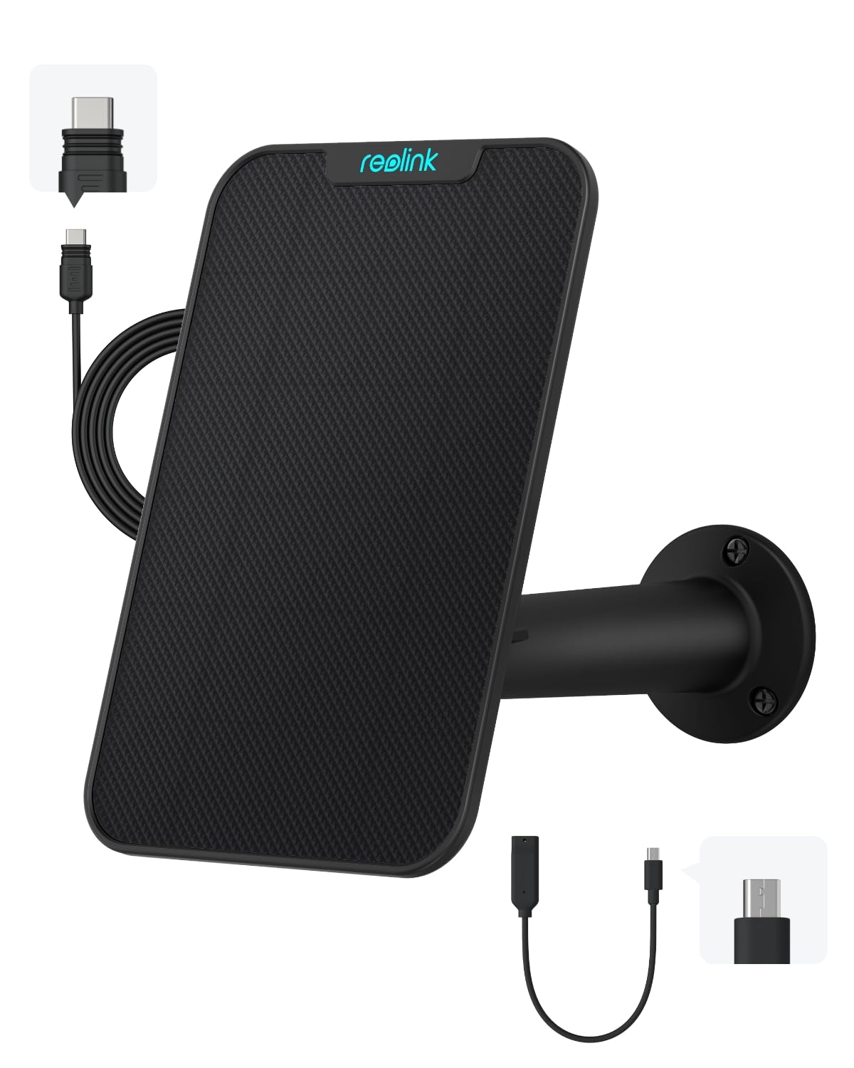 REOLINK 3W Solar Panel Power Designed for Wireless Outdoor Security Camera Solar Powered Cameras, 6V Type C Port, Compatible with Argus Eco/Go PT Plus/Argus 3 Pro/Argus PT, Non-Stop Charging (Black)