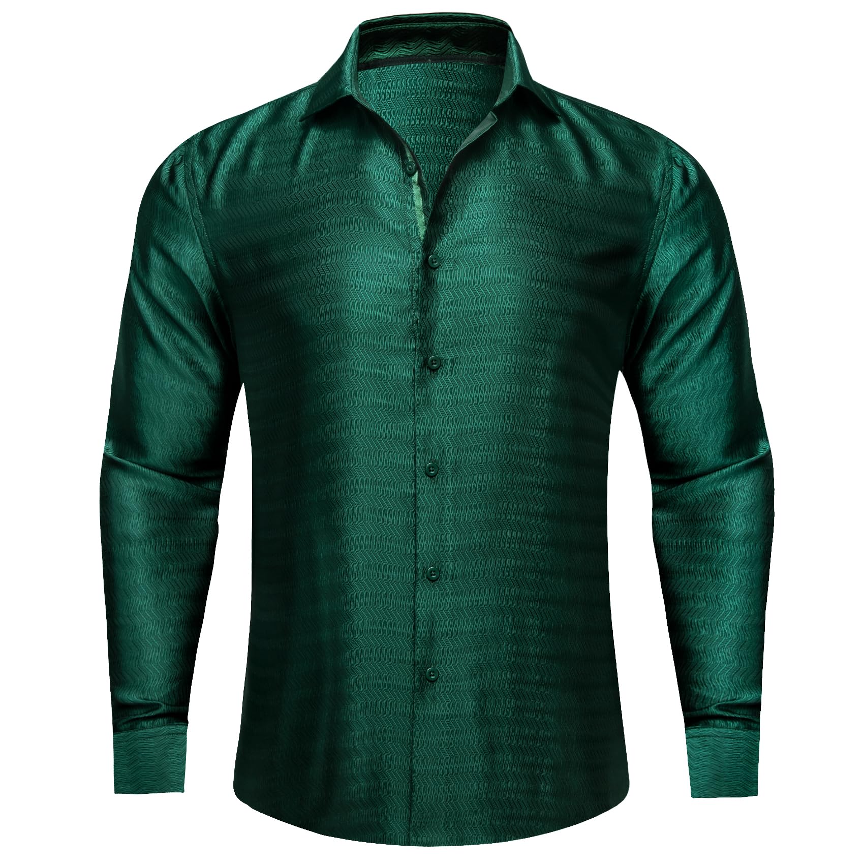 Barry.Wang Men Shirts Emerald Green Silk Dress Shirt Long Sleeve for Casual Business Party Woven Shirts St. Patrick's Day