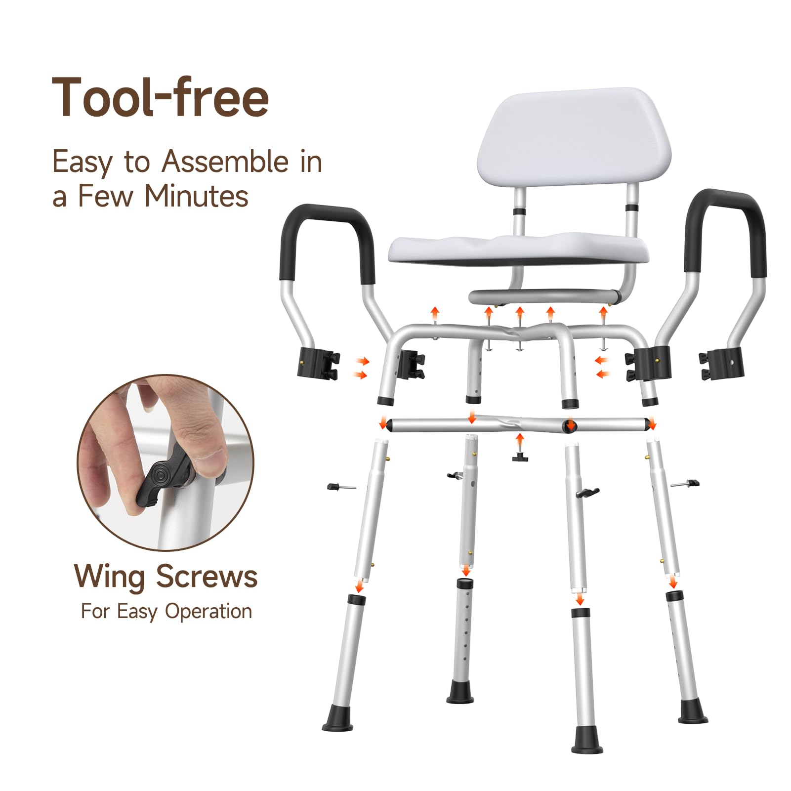 WAYES Padded Shower Chair with Arms and Back - Bariatric Shower Chair, Up to 500 Lbs, Heavy-Duty, Adjustable