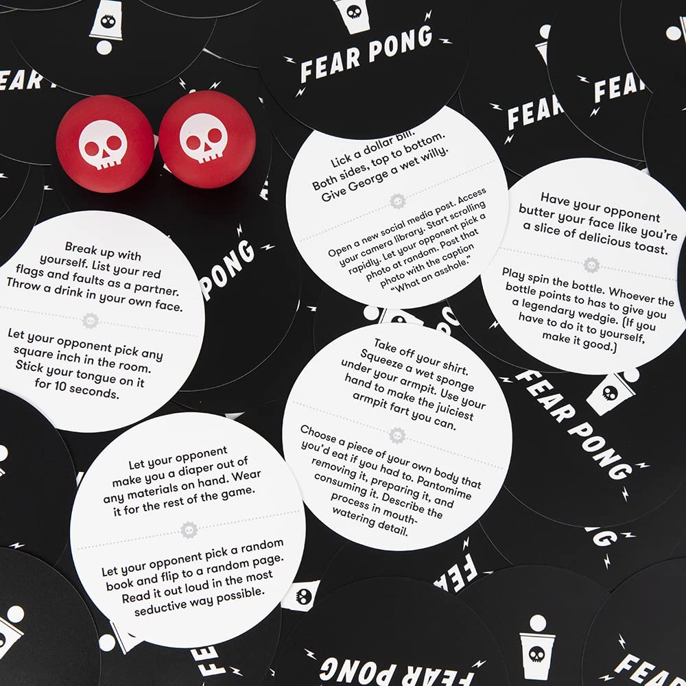 Fear Pong: Refreshed Edition – Unleash Your Wild Side – The Daring Adult Card Game by Cut – Contains 200+ Horrible Dares – Extreme Beer Pong for Parties and Game Night