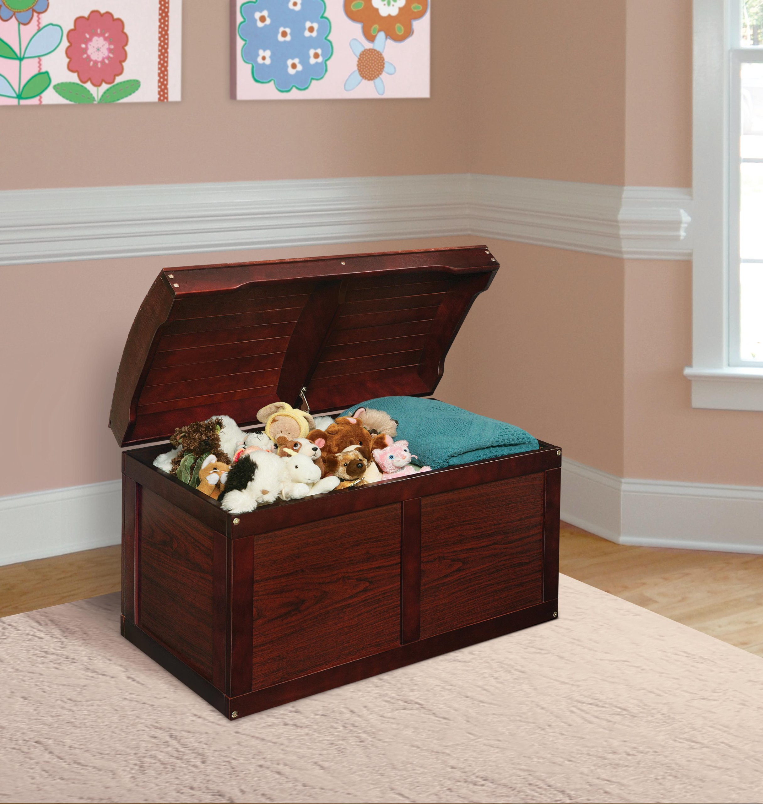 Badger Basket Kid's Hardwood Barrel Top Toy Box Storage Chest with Safety Hinge - Cherry