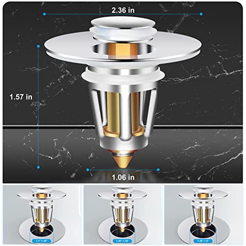 Bathroom Pop Up Sink Drain Stopper Wash Basin Strainer with Basket, Won't Spill, with Hair Catcher Ideal for Bathroom Kitchen Sinks Universal 1.08~1.96 Inch Drain Holes