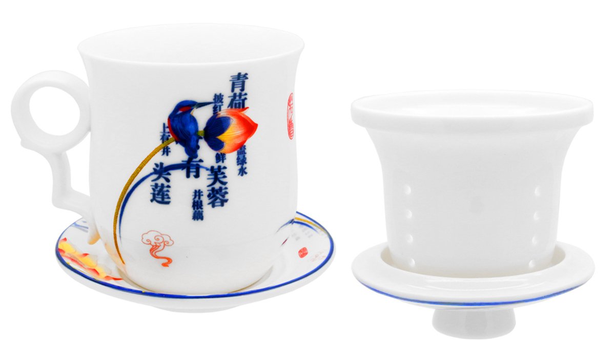 Ameolela Porcelain Tea Cup with Infuser Lid and Saucer Sets - Chinese Jingdezhen Ceramics Coffee Mug Teacup Loose Leaf Tea Brewing System for Home Office