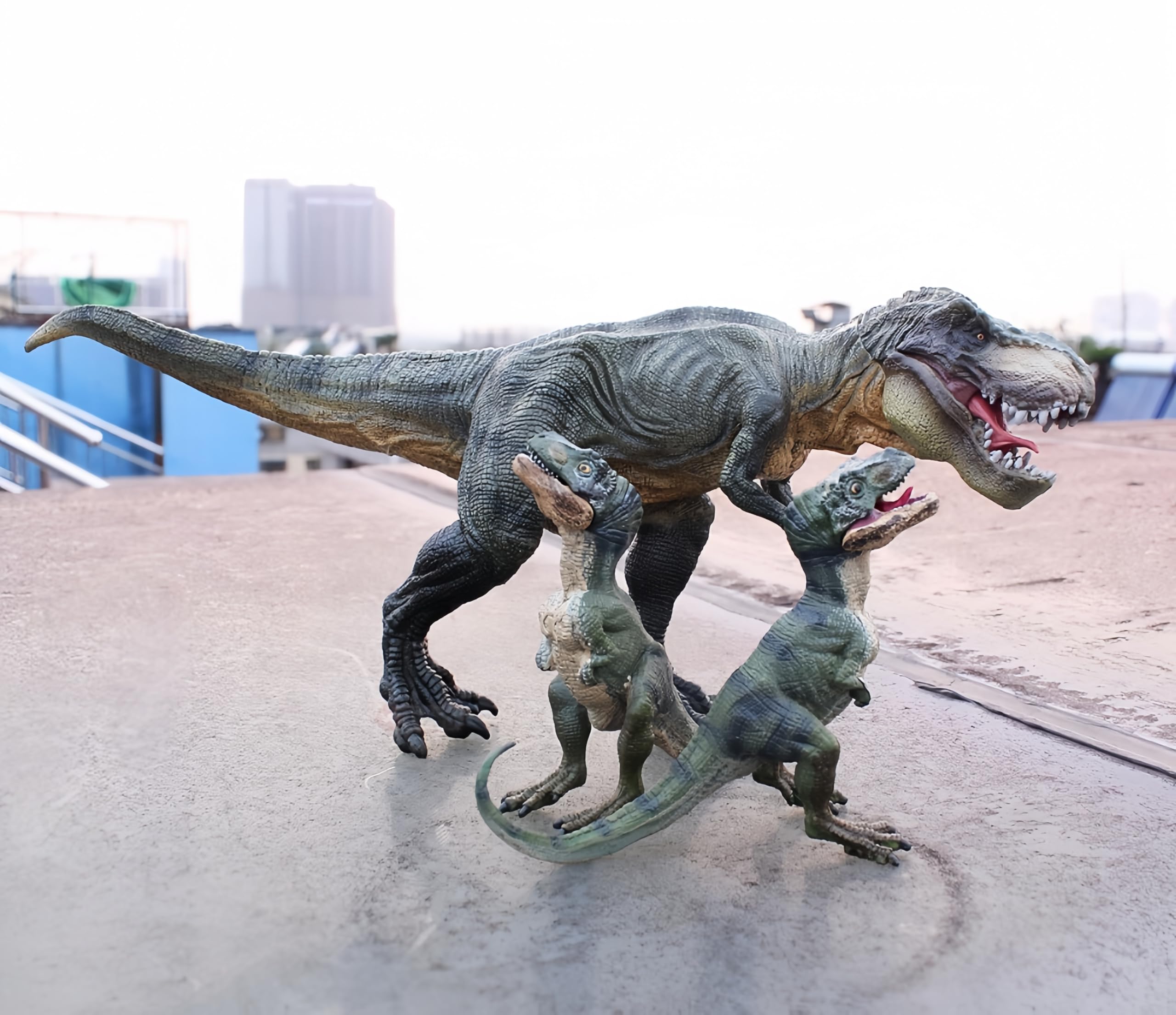 Gemini&Genius 3-Piece Dinosaur Set with T-Rex & Cubs, Action Figures, Moveable Jaw, Cake Topper, Party Gift for Kids 3-12 Years Old