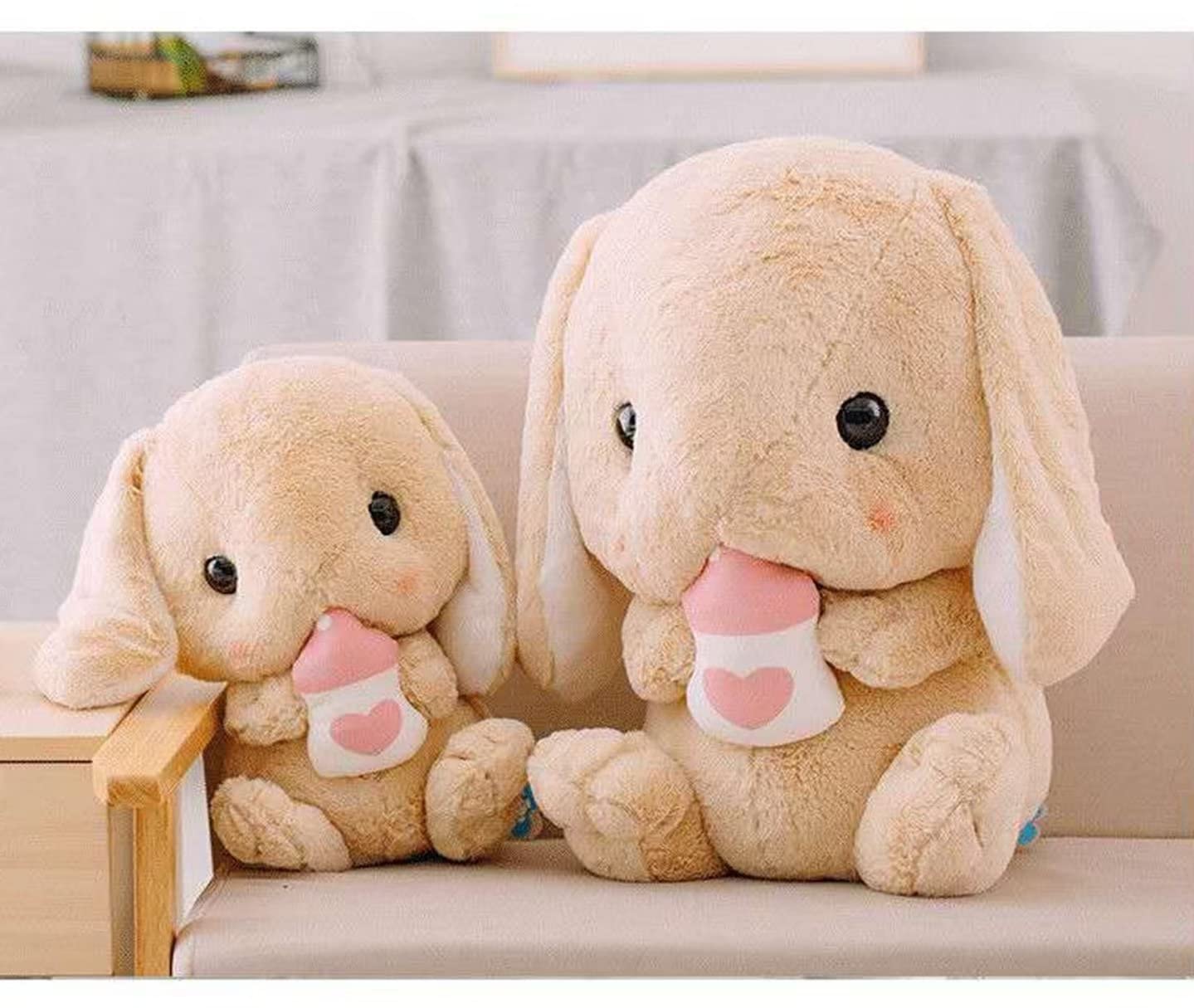 MSGKV Bunny Plush Bunny Stuffed Animals Lop Eared Rabbit Cute Stuffed Bunny Pillow Gift for Women Kids Girls on Christmas Birthday Thanksgiving, 8.6in/22cm Feeding Bottle Bunny