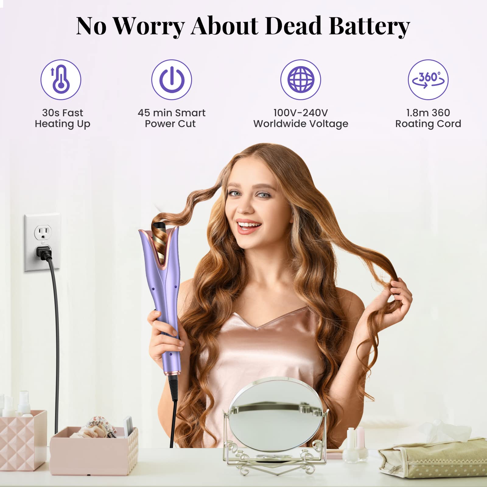 Automatic Curling Iron, Curling Iron with Adjustable 3 Temps & 3 Timer Settings, Auto Shut-Off, Anti-Scald Auto Hair Curler with Spin Iron Fast Heating Styling Tools & Appliances