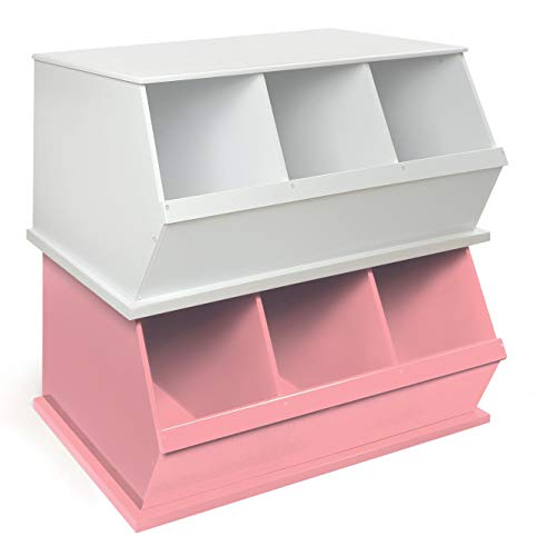Badger Basket Three Bin Stackable Toy Storage Cubby Organizer - Pink