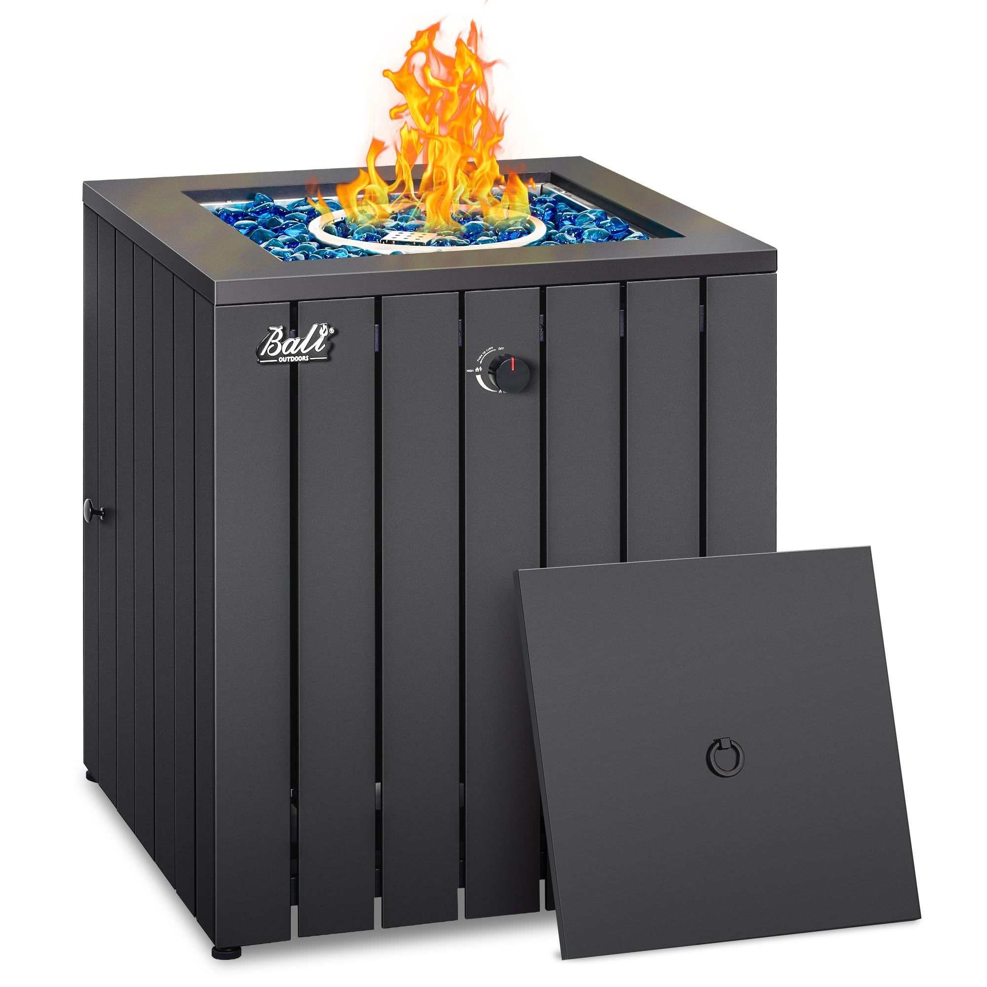BALI OUTDOORS 23.6 Inch Square Gas Fire Pit Table with Blue Fire Glass, 41,000 BTU Propane Firepit Table for Outdoor Garden and Patio