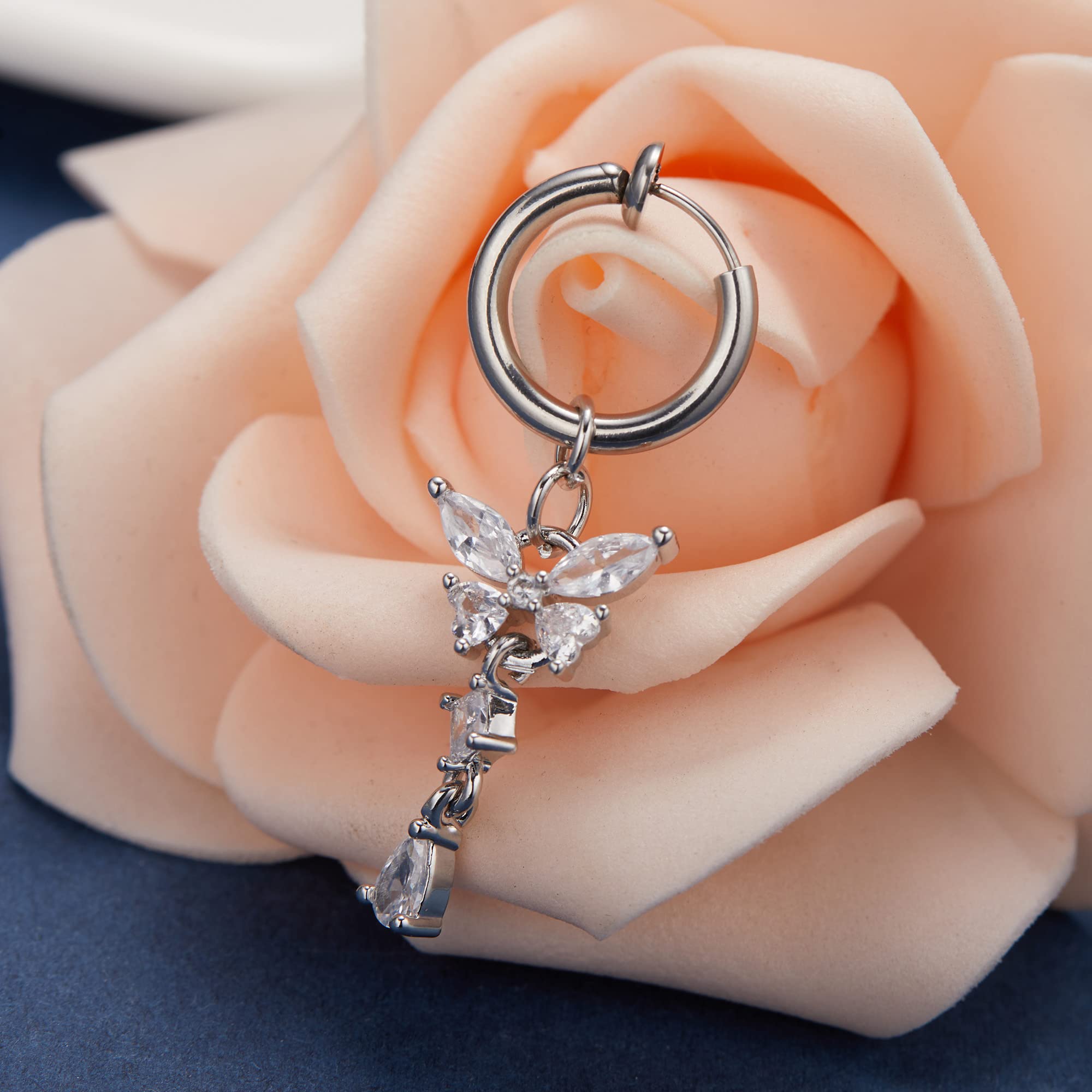 BELLA-Bee Heart Belly Button Rings Crystal Dangle Top Down Belly Rings CZ Navel Rings Surgical Steel Belly Button Body Piercing Jewelry