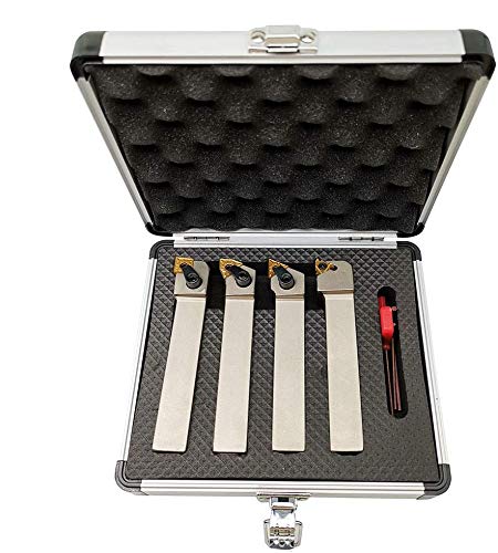 ASZLBYM 3/4'' inch CNC Lathe Indexable Turning Tool Holder with Nickel Plated,CNC Heavy-Duty Metal Lathe Bit Set with Tin Coated Carbide Turning Inserts WNMG431 CNMG431 TNMG331 16ER AG60