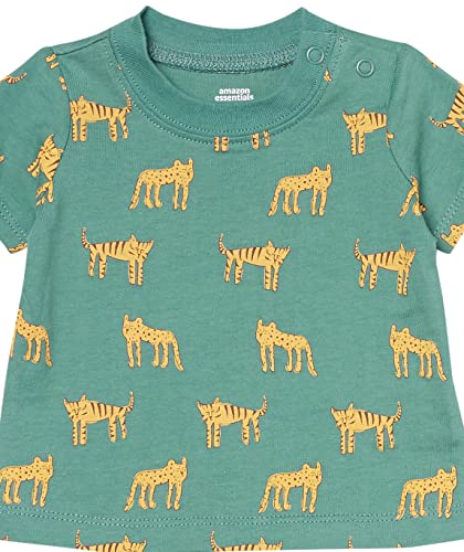 Amazon Essentials Baby Boys' Short-Sleeve Tee, Pack of 5, Beige Crocodile/Green Tiger/Olive/Yellow/Stripe, 0-3 Months