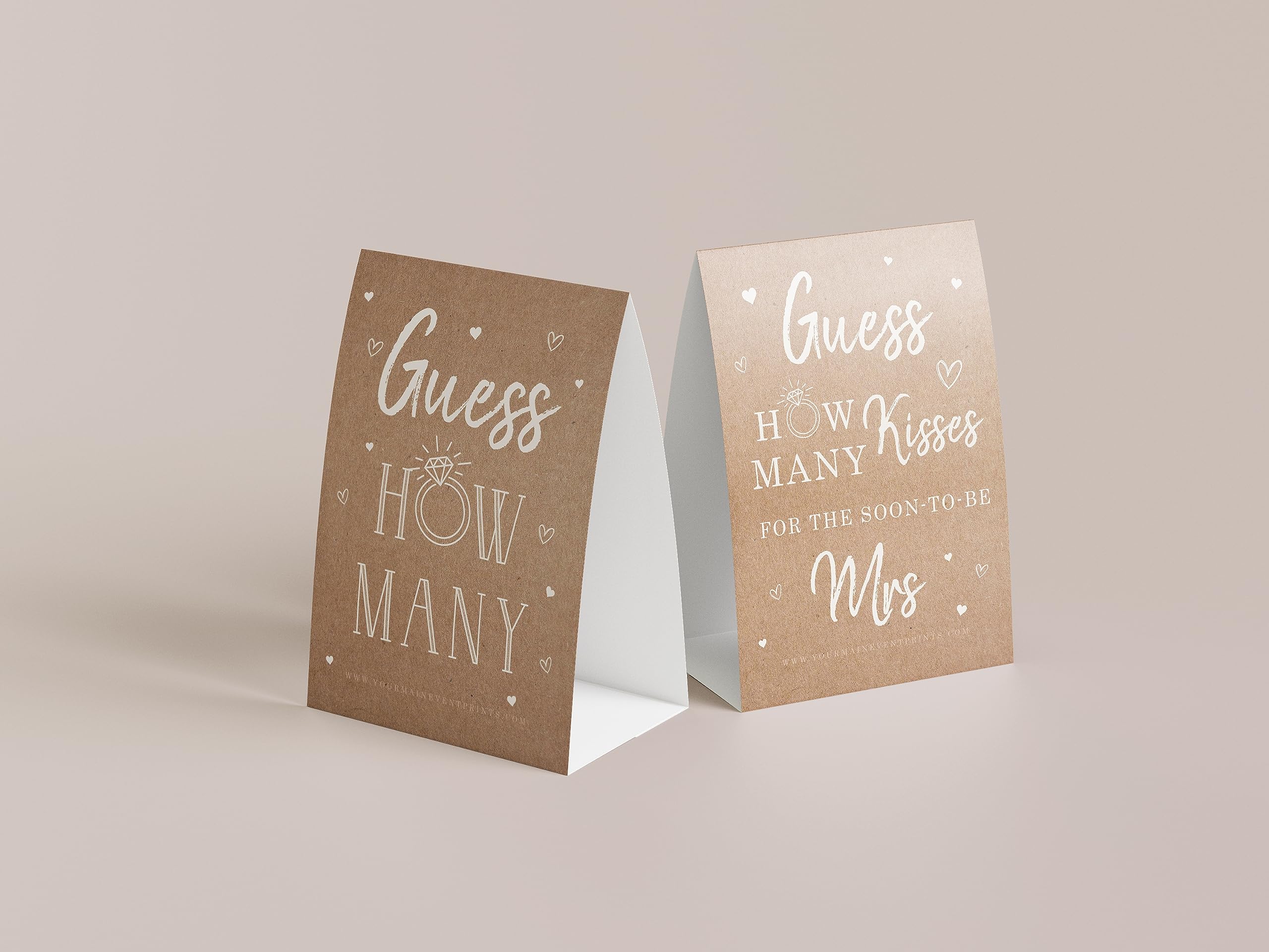 Your Main Event Prints Bridal Shower Games – Kraft Minimalist Style (How Many Kisses Game), Includes 1 5x7 Stand and 50 Guessing Cards
