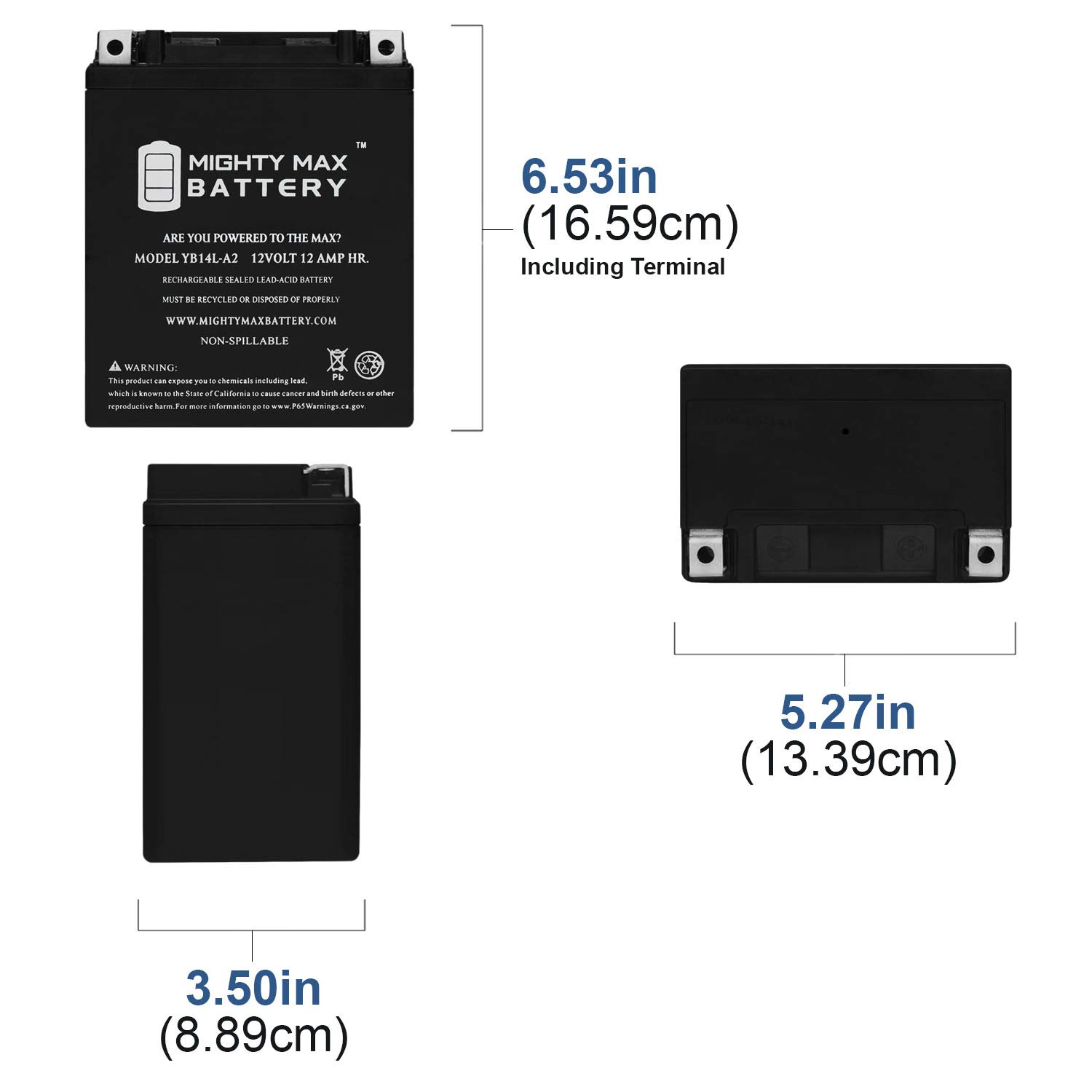 Mighty Max Battery YB14L-A2-12 Volt 12 AH, 210 CCA, Rechargeable Maintenance Free SLA AGM Motorcycle Battery