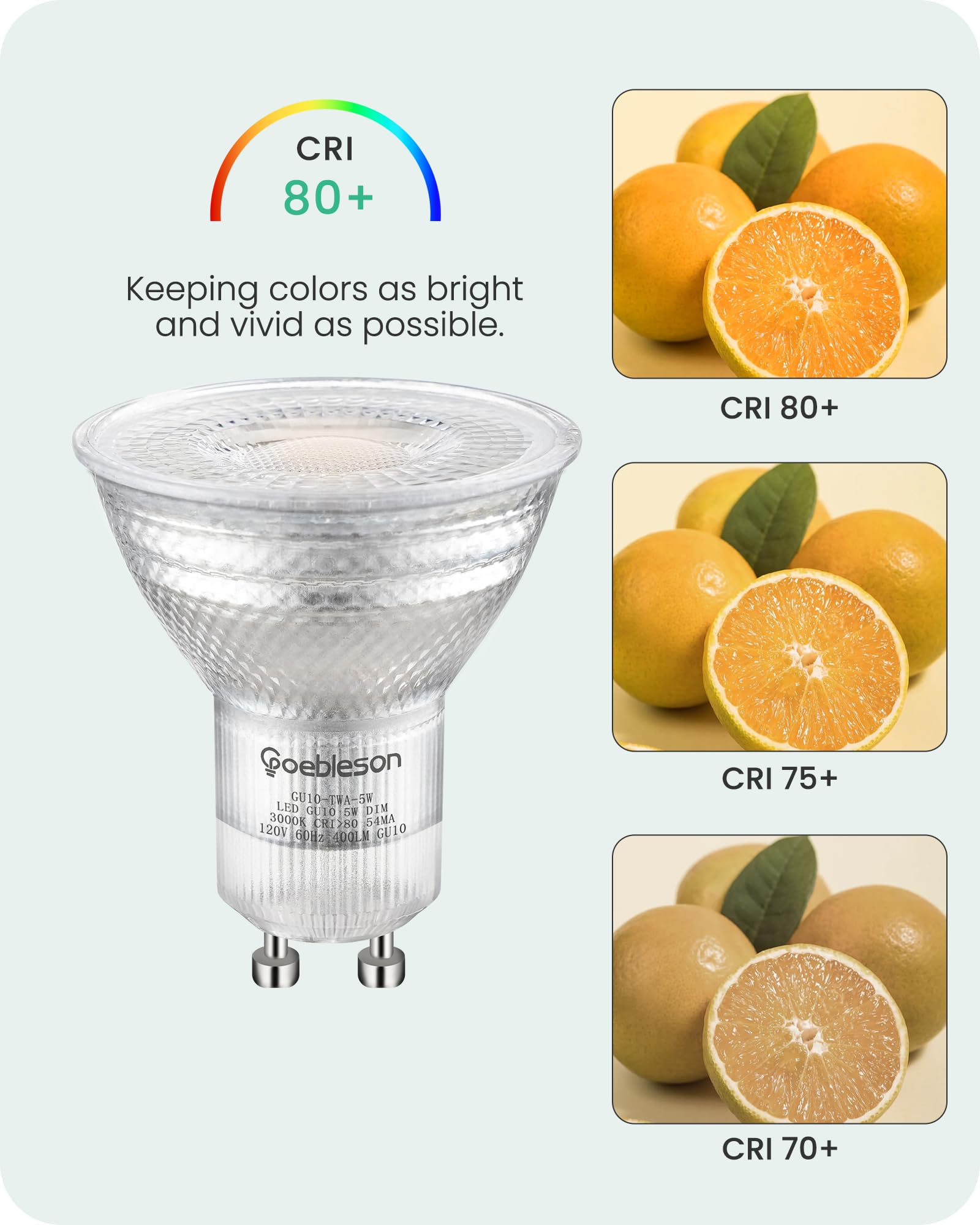 GOEBLESON GU10 LED Bulbs Dimmable, 5W (50W Equivalent) Light Bulbs, 3000K Soft Warm White Track Lighting, 400LM, UL Listed, 6-Pack W08GU1005