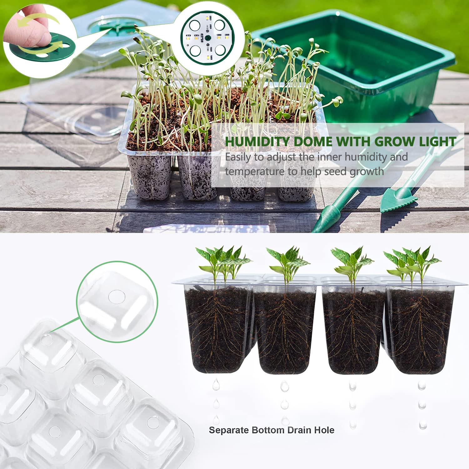 ANTUGLBAR Seed Starter Tray with Grow Light 5 Packs Seedling Starter Trays, Seed Starting Trays Kit High Humidity Dome Indoor Gardening Plant Germination Trays 60 Cells