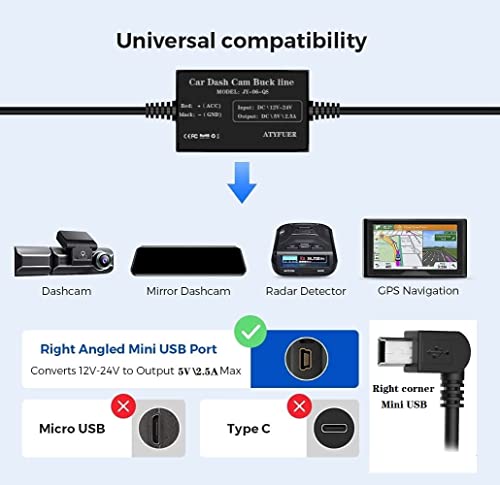 ATYFUER Dash Cam Hardwire Kit GPS Charger Cable GPS Navigator Charger Cable Mini USB Hard Wire Kit Dash Cam Power Cable for 12V Car and 24V Truck(11.5ft)