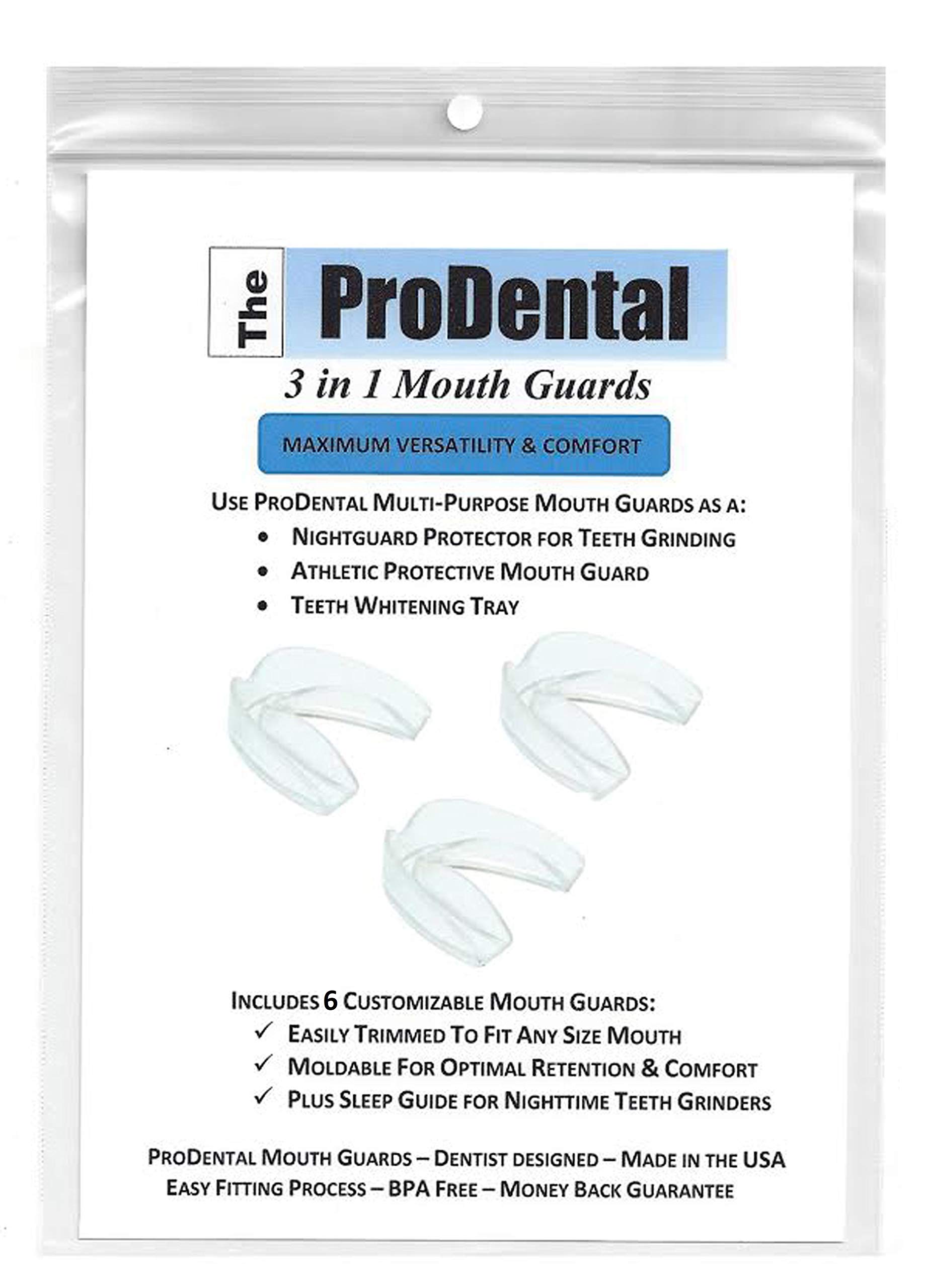 Professional Mouth Guard for Grinding Teeth - 6 Customizable Dental Guards - 2 Sizes, USA Made, BPA Free, Eliminate Bruxism, Teeth Clenching, Also for Sports & Teeth Whitening