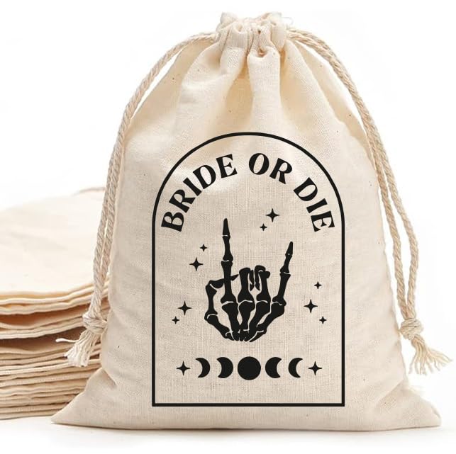 MS Bride Or Die printed Party Favor bags - Cotton Drawstring closure - Bachelorette hangover kit bags - Hangover Recover Kit Wedding Party Gift Bags - 5 * 7 Inch bags Set of 5 D2