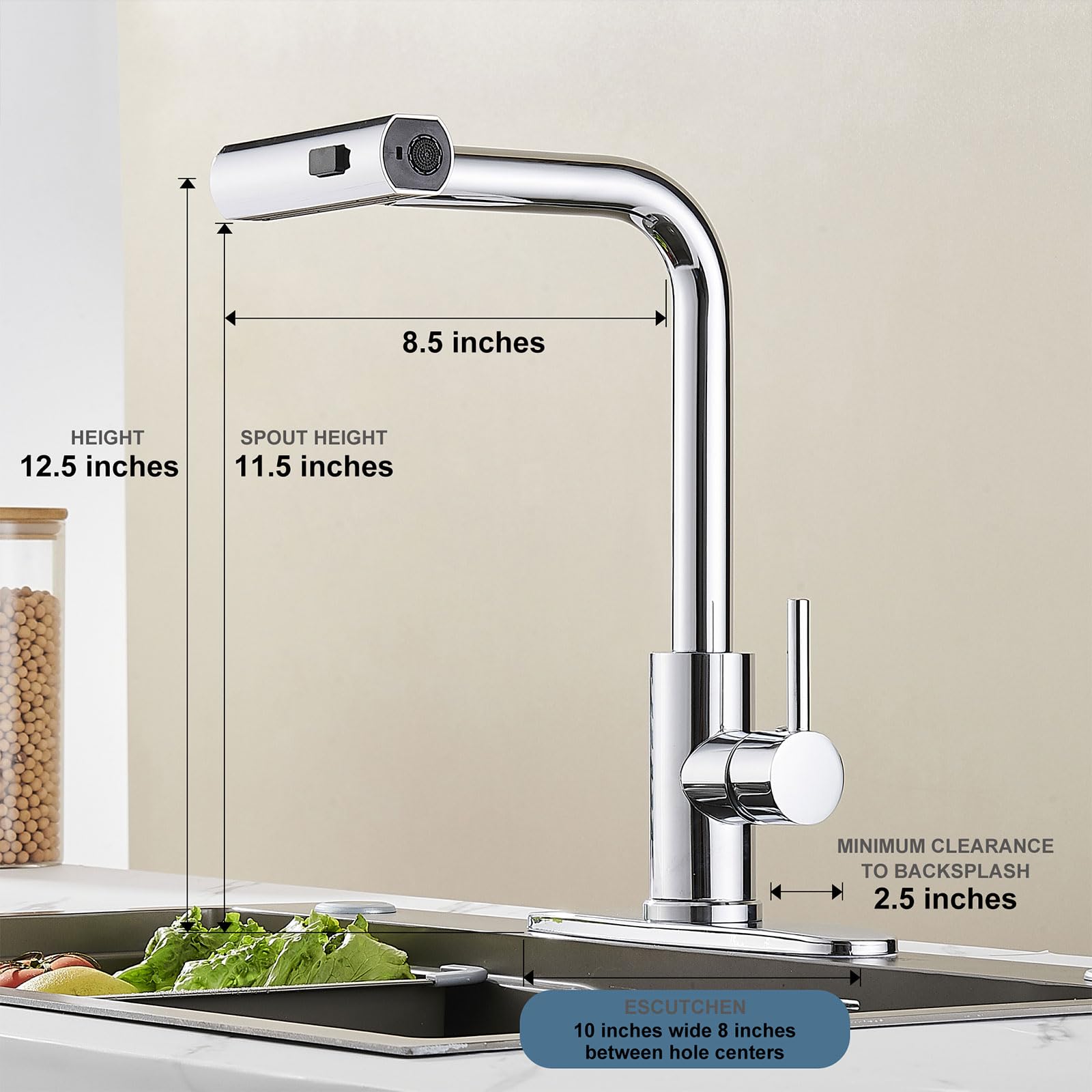 AVSIILE Kitchen Faucet with Pull Down Sprayer, Chrome Waterfall Touch Single Hole Stainless Steel Kitchen Sink Faucets, Commercial Modern Single Handle Faucets for Kitchen Sinks with Pull-down Sprayer