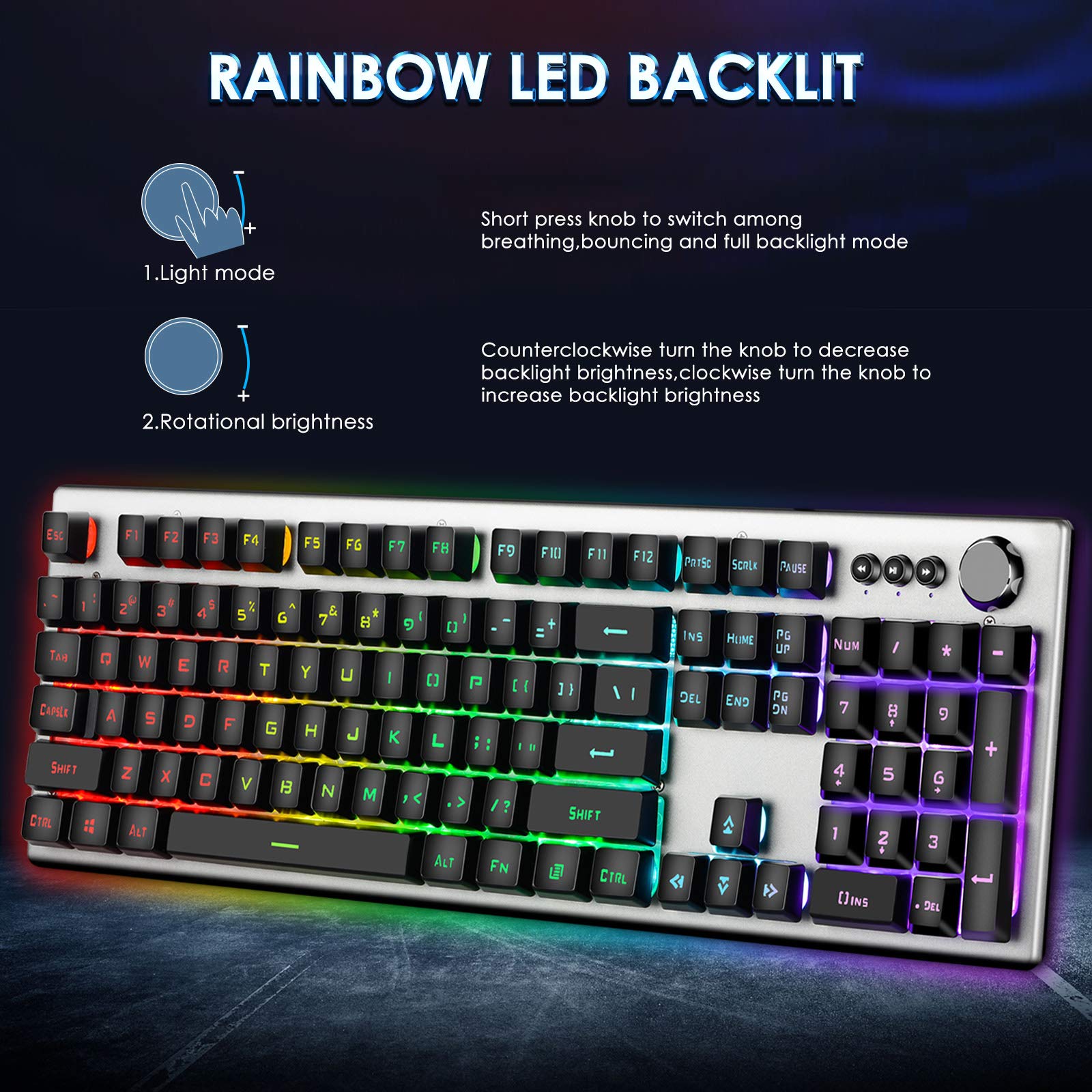 Beastron RGB Backlit Gaming Keyboard with Mouse Combo and Mouse pad, Multimedia Keyboard Knob,Mechanical Feel USB Wired Keyboard for Windows PC
