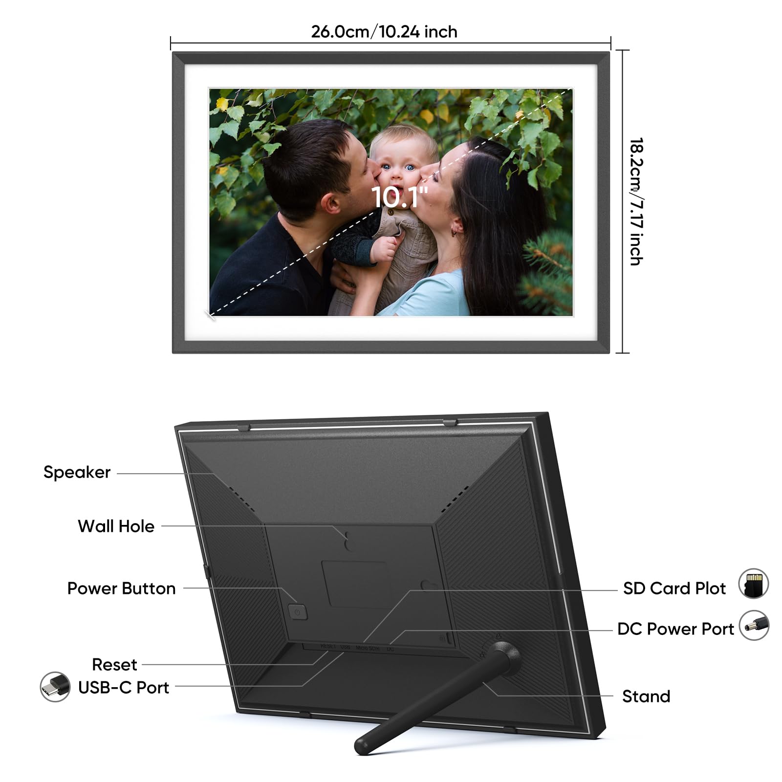 ARZOPA Frameo Digital Picture Frame 10.1 Inch Smart WiFi Digital Photo Frame 32GB with 1280x800 IPS Touch Screen, Auto-Rotate and Slideshow, Easy Setup to Share Photos Or Videos from Anywhere Anytime