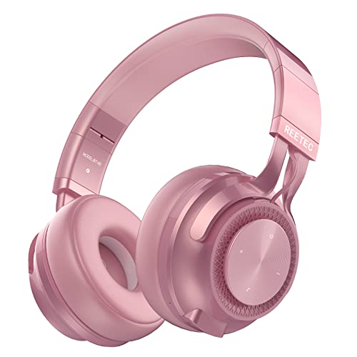 REETEC Wireless Bluetooth Headphones Over-Ear - [40 Hrs Playing Time, Soft Protein Earpads] Foldable HiFi Stereo Wireless Headphones with Microphone, Deep Bass Headset for Phone, PC, iPad - Rose Gold
