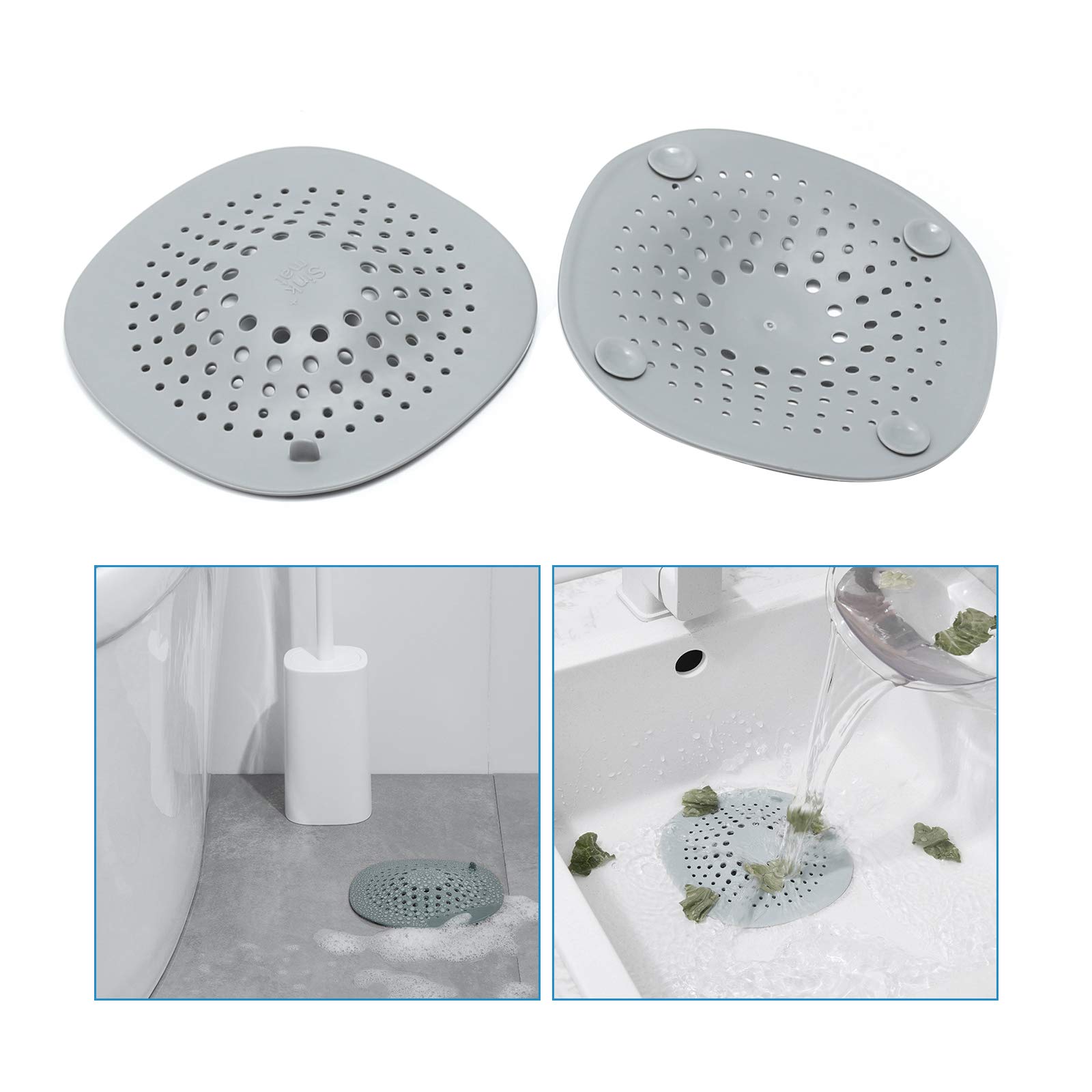 CADUFUELLY 2 Pack Hair Catcher Sink Filter Strainer Drain Stopper for Shower Silicone Hair Stopper, Sink Strainer Filter, Flat Strainer Stopper with Suction Cups for Bathroom, Kitchen, Bathtub