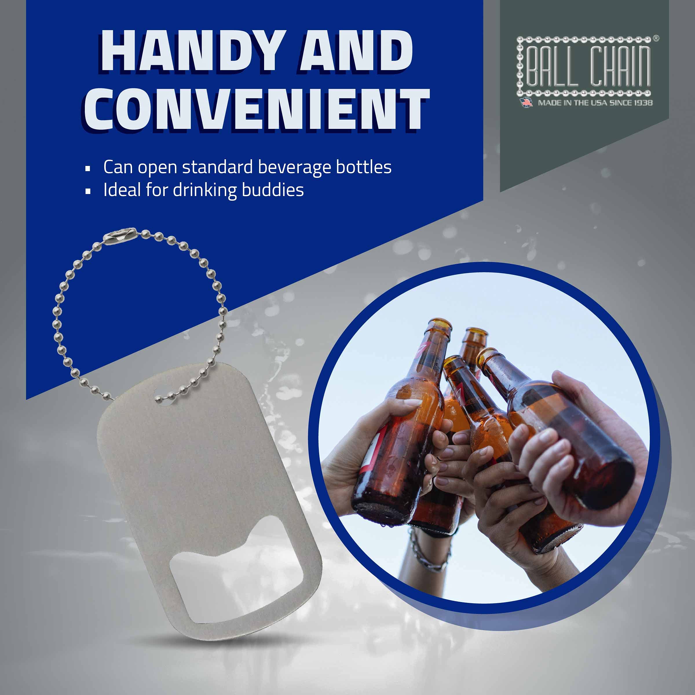 Ball Chain Dog Tag Bottle Openers - Stainless Steel Bottle Opener Keychain - 25 Pieces - Beer Bottle Opener with Middle Slot