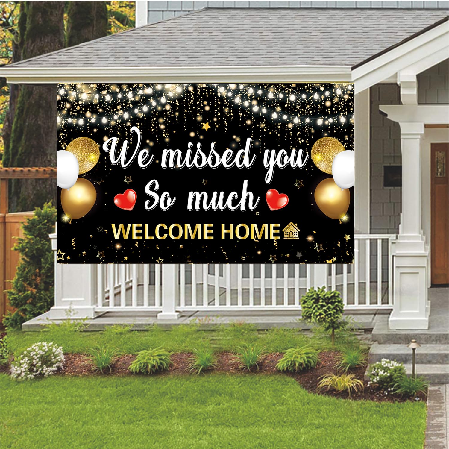 LOONELO Welcome Home Backdrop Banner Decorations with 70.8"X43.3",We Missed You So Much Backdrop Photo Booth Props, Welcome Home Sign for Graduation Retirement Military Army Homecoming Decorations