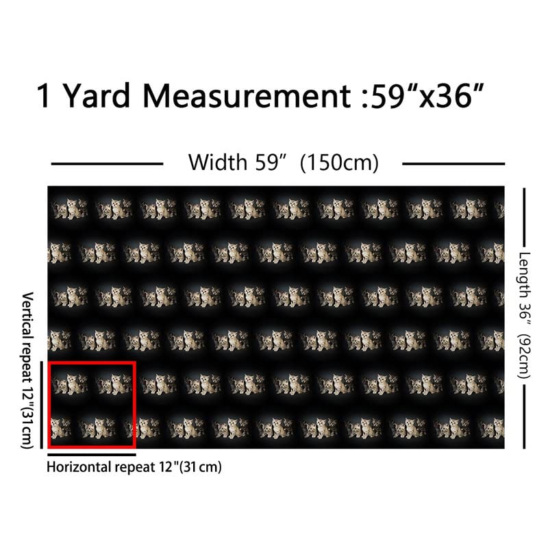 Jejeloiu Cat Fabric by The Yard,Cats Print Upholstery Fabric, Cute Kitten Outdoor Fabric,Animal Reupholstery Fabric for Chairs, 2 Yards, Black
