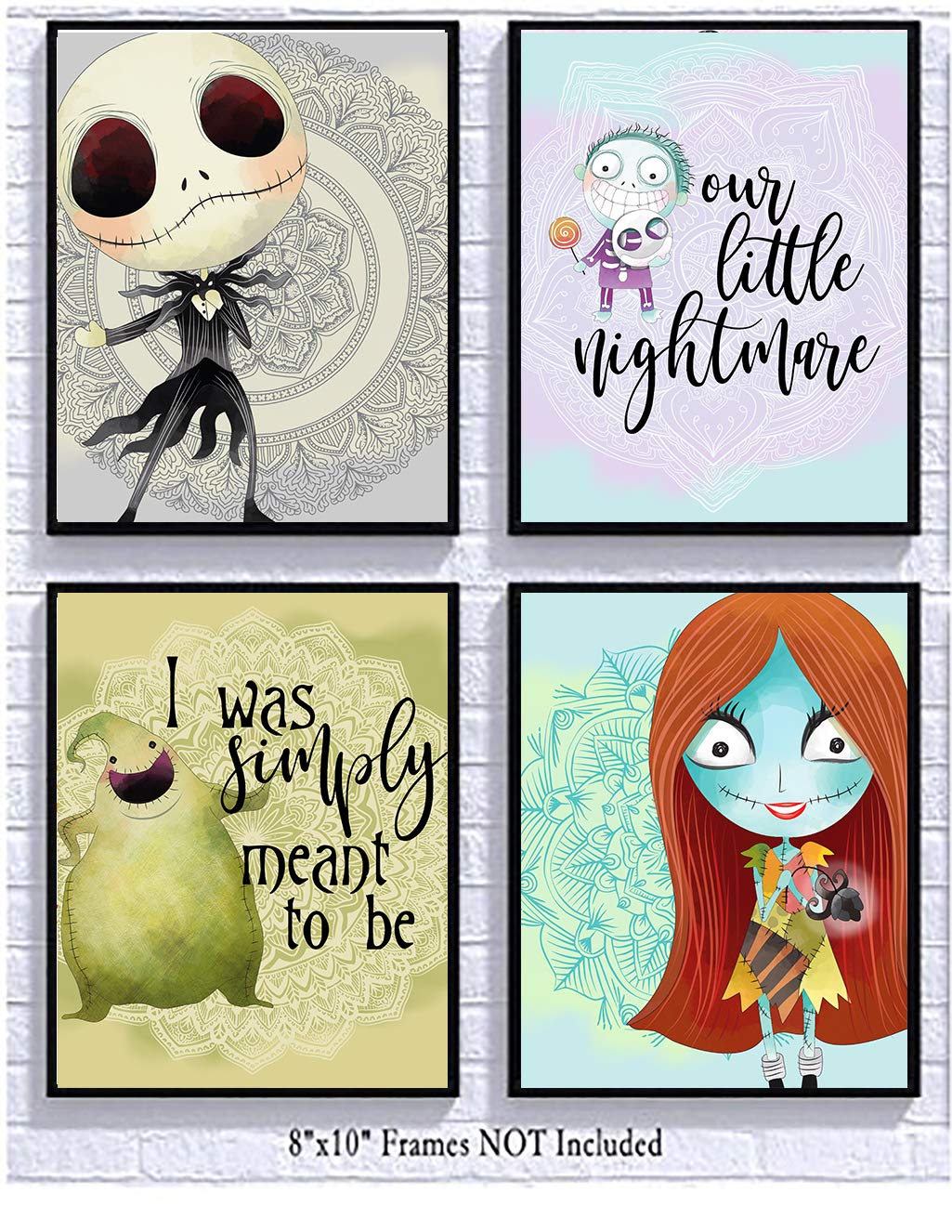 Silly Goose Gifts Nightmare Before Christmas Themed Character Wall Art Decor Baby Nursery Love (Grey Art Set)