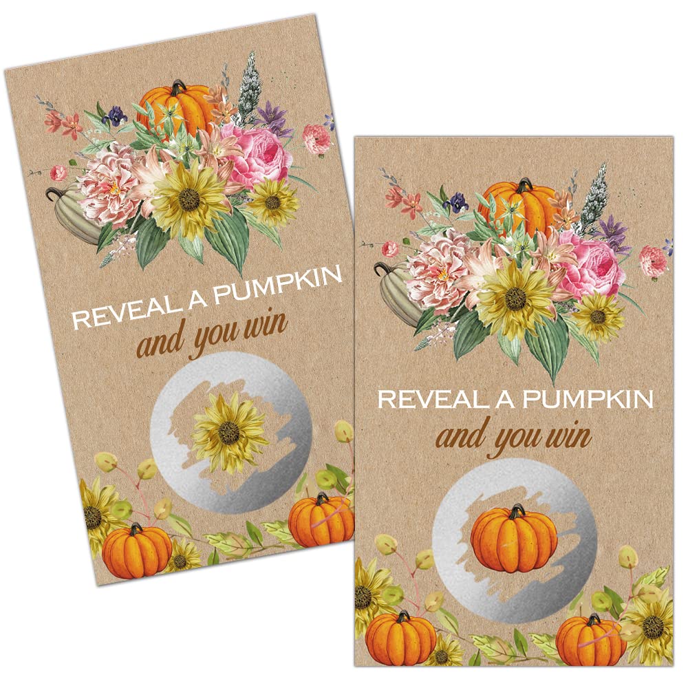 Haizct 50 Pack Rustic Pumpkin Fall Bridal Shower Scratch Off Game Cards for Country Wedding, Bridal Shower, Bridal Lottery Tickets, Wedding Shower Ideas, Baby Showe