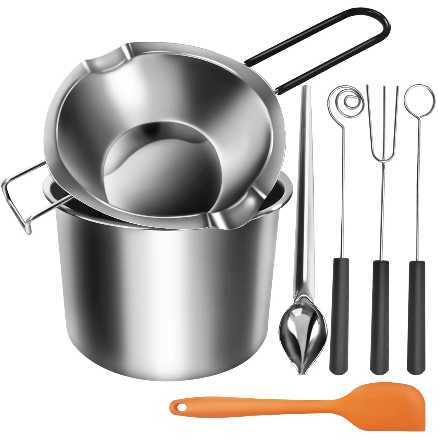 Artcome Double Boiler Melting Pot Set - 600ML/0.6QT Chocolate Melting Pot, 1600ML/1.7QT Stainless Steel Pot, Decorating Spoons, Silicone Spatula and Dipping Tool for Melting Chocolate, Candy, Soap