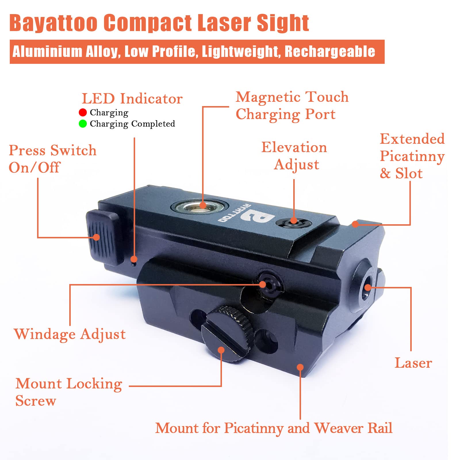 Bayattoo Pistol Laser Sight with Picatinny Weaver Rail Mount for Handgun and Rifle(Red Laser)