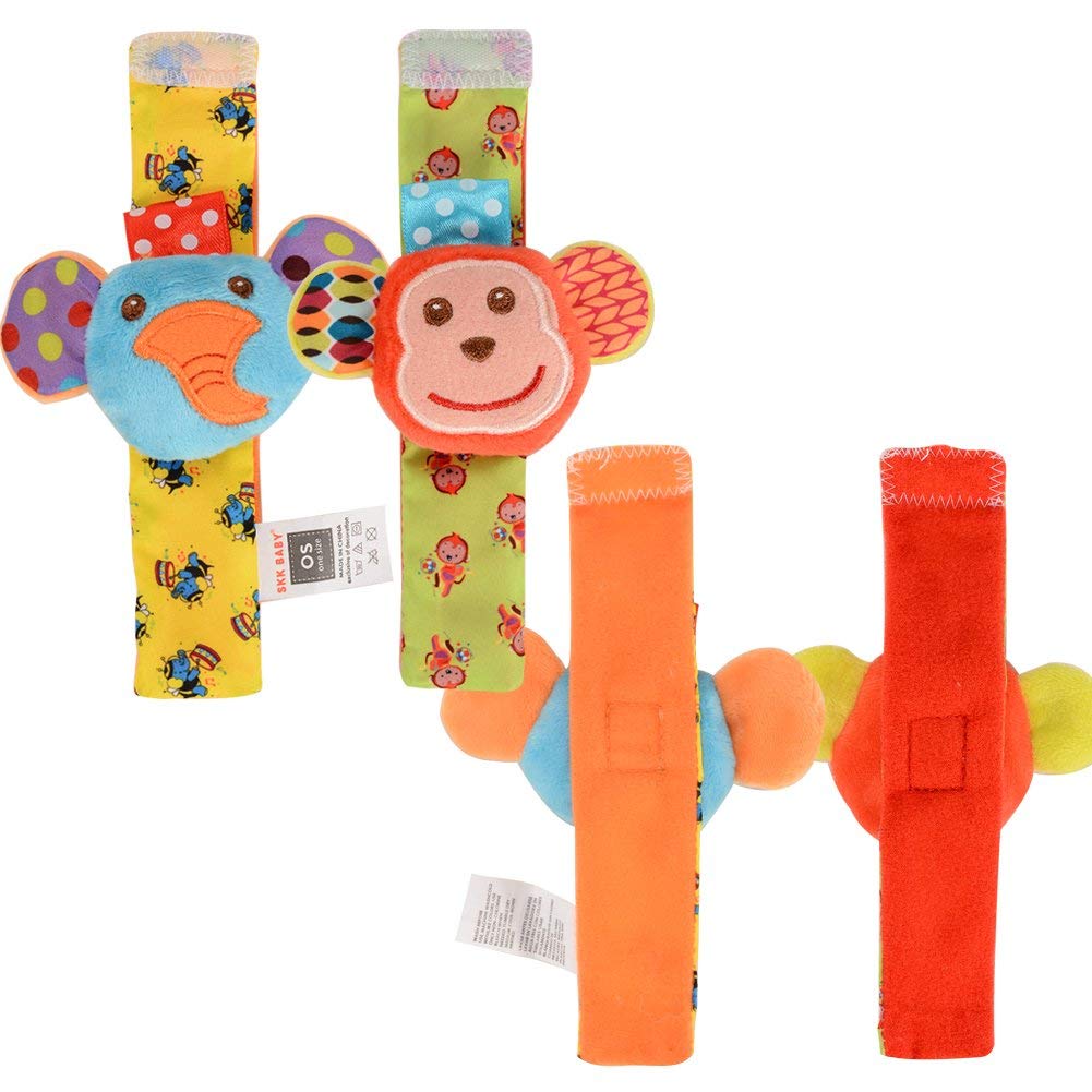 Baby Soft Rattles Toys,Infant Sensory Development Hand Grip Toys,Cute Stuffed Animal Handbells for Baby Gift(4 Pack)