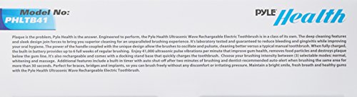 Pyle Health Ultra sonic Wave Rechargeable Electric Toothbrush with 3 brush modes, two minute timer, 2 Oral Brush Heads, Automatic Charging Dock Holder - For Kids, Teens, Adults - PHLTB41BK (Black)