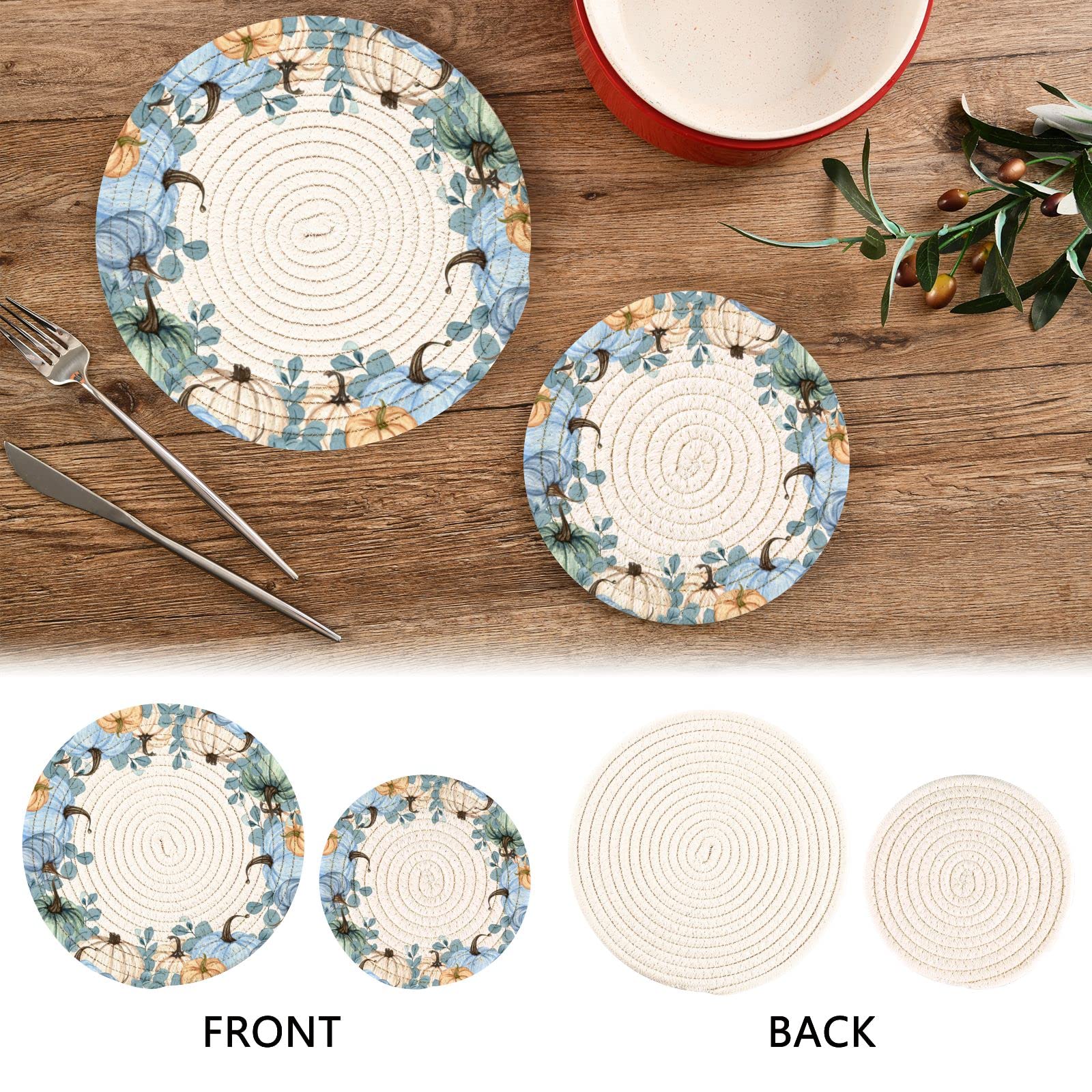 Blue Pumpkins Trivet Pot Holder 2 Pack Cotton Cotton Thread Weave Trivets for Hot Pots and Pans Stylish Coasters for Kitchen Baking Cooking Cups Dinning