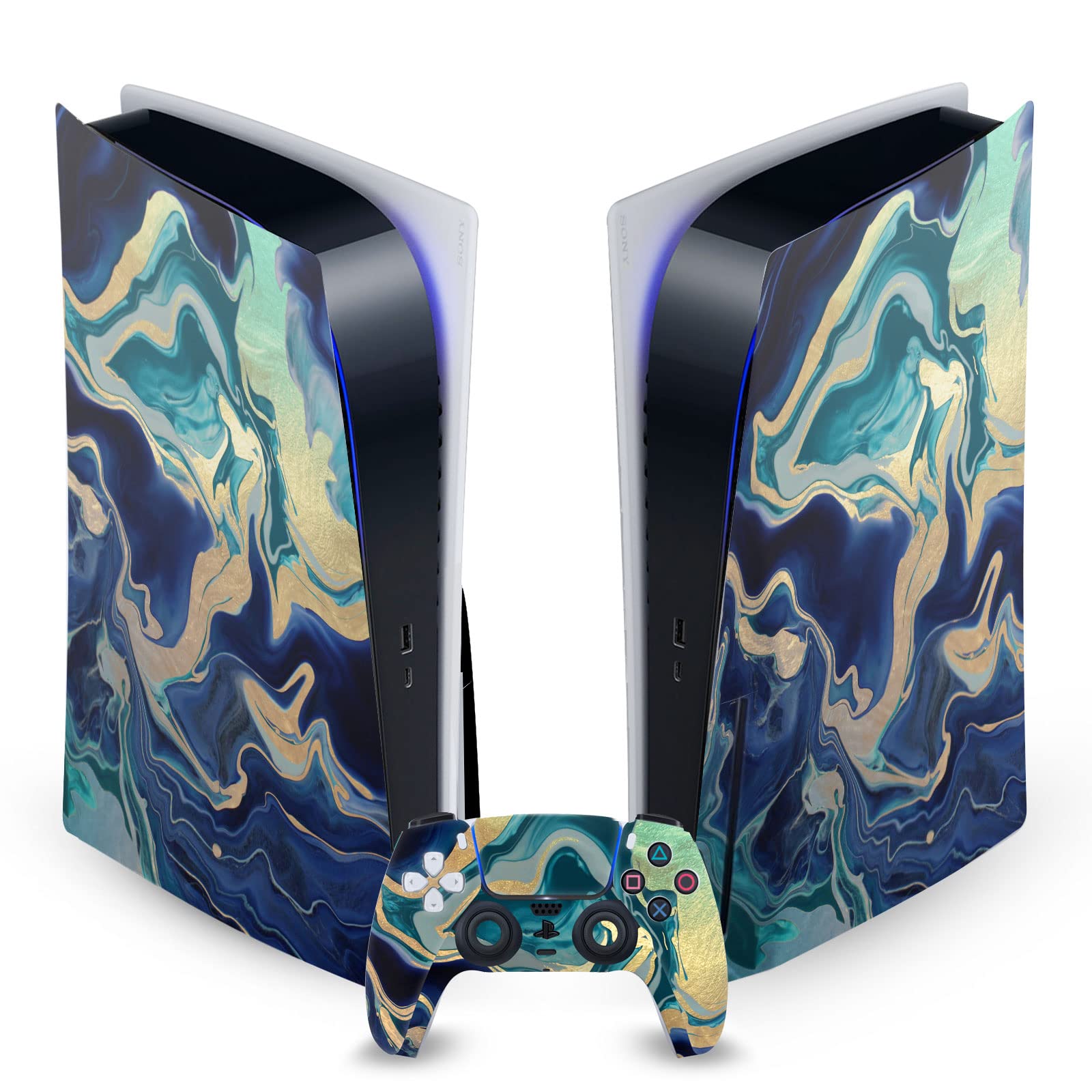 Head Case Designs Officially Licensed Monika Strigel Indigo Art Mix Vinyl Faceplate Sticker Gaming Skin Decal Cover Compatible With Sony PlayStation 5 PS5 Disc Edition Console & DualSense Controller