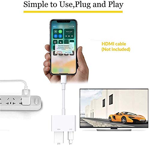 Apple Lightning Digital AV Adapter,1080P Lightning to HDMI Cable Sync Screen HDMI Connector Need Charging Power Support iPhone 11 Pro/XR/Xs/X/8/7 Plus,iPad to TV Projector Monitor Support All iOS