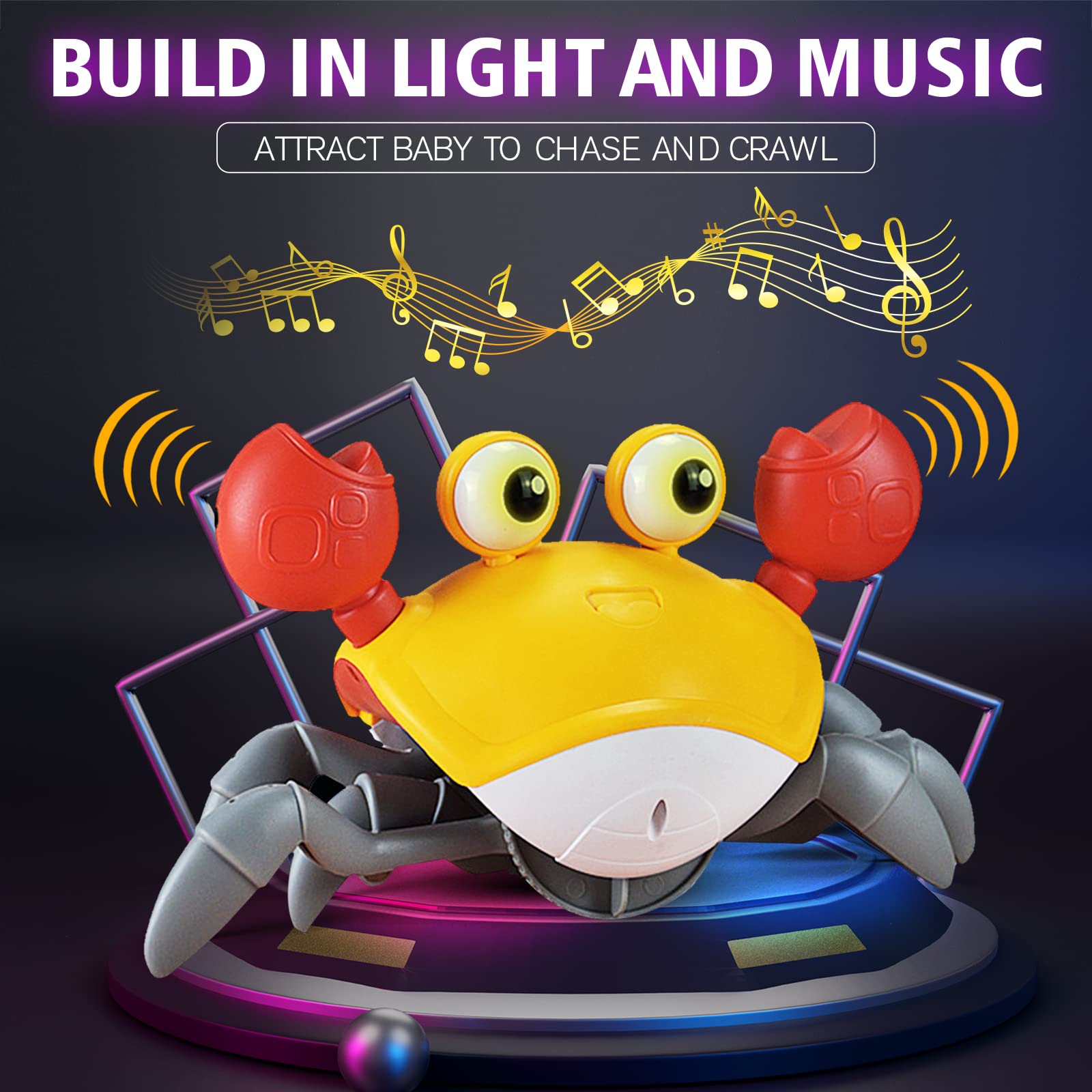 DASDSA Crawling Crab Baby Sensory Tummy time Toys for 1 Year Old boy Girl,Walking Crab Baby Toys Moving Dancing with Music and Light,Avoid Obstacles Interactive Development Baby Toys