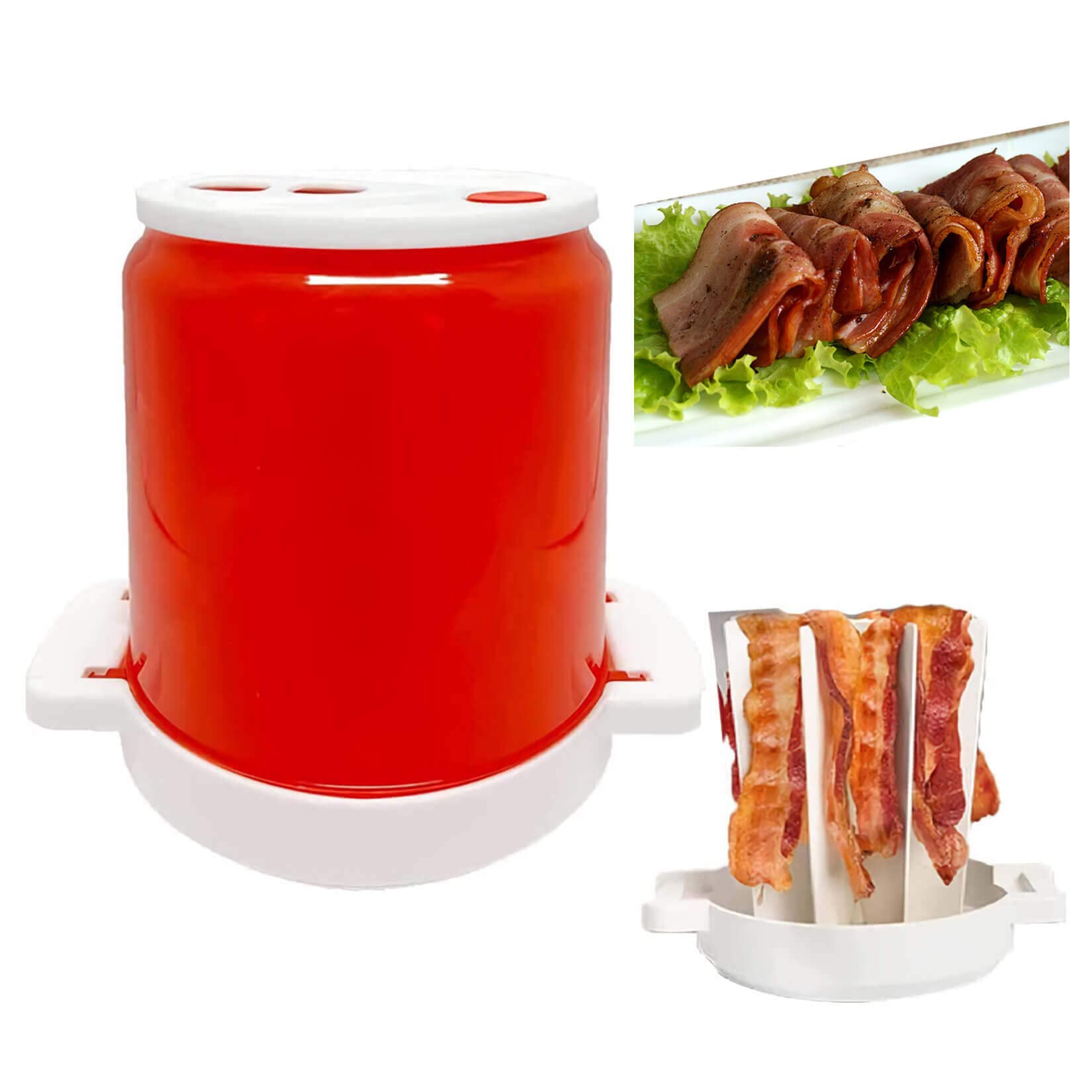 Bacon Can Microwave Cooker as Seen on TV, Bacon Cooker for Microwave Oven,Splash Proof and Mess Free Design, Pour the Grease Right Out, Easy to Clean, Easy to Store