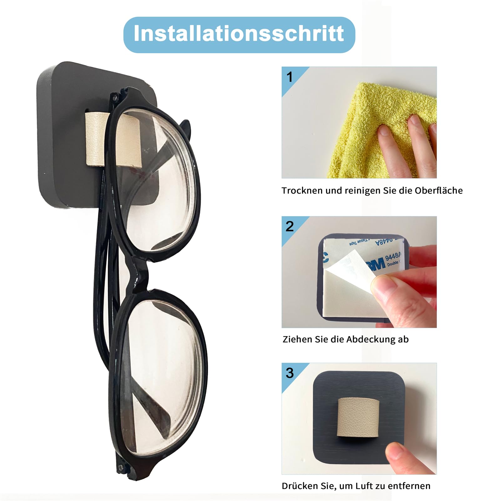 FINDAMAZE 2pcs Wood Sunglasses Organizer Sunglasses Holder Wall Mounted Eyeglasses Storage Glasses Display stand (Grey)
