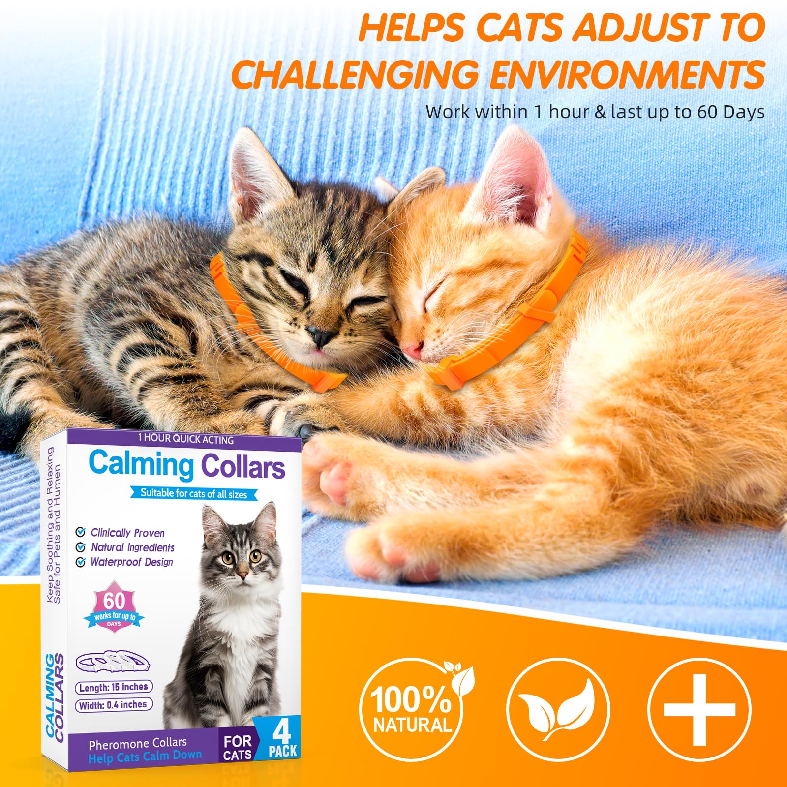 Calming Collar for Cats, Pheromone Collar for Cats, Anxiety Relief for Pets, 60-Day Long Calming Effect, Relief Anxiety Stress Separation - Suitable for Small, Medium, and Large Cats, 4 Pack